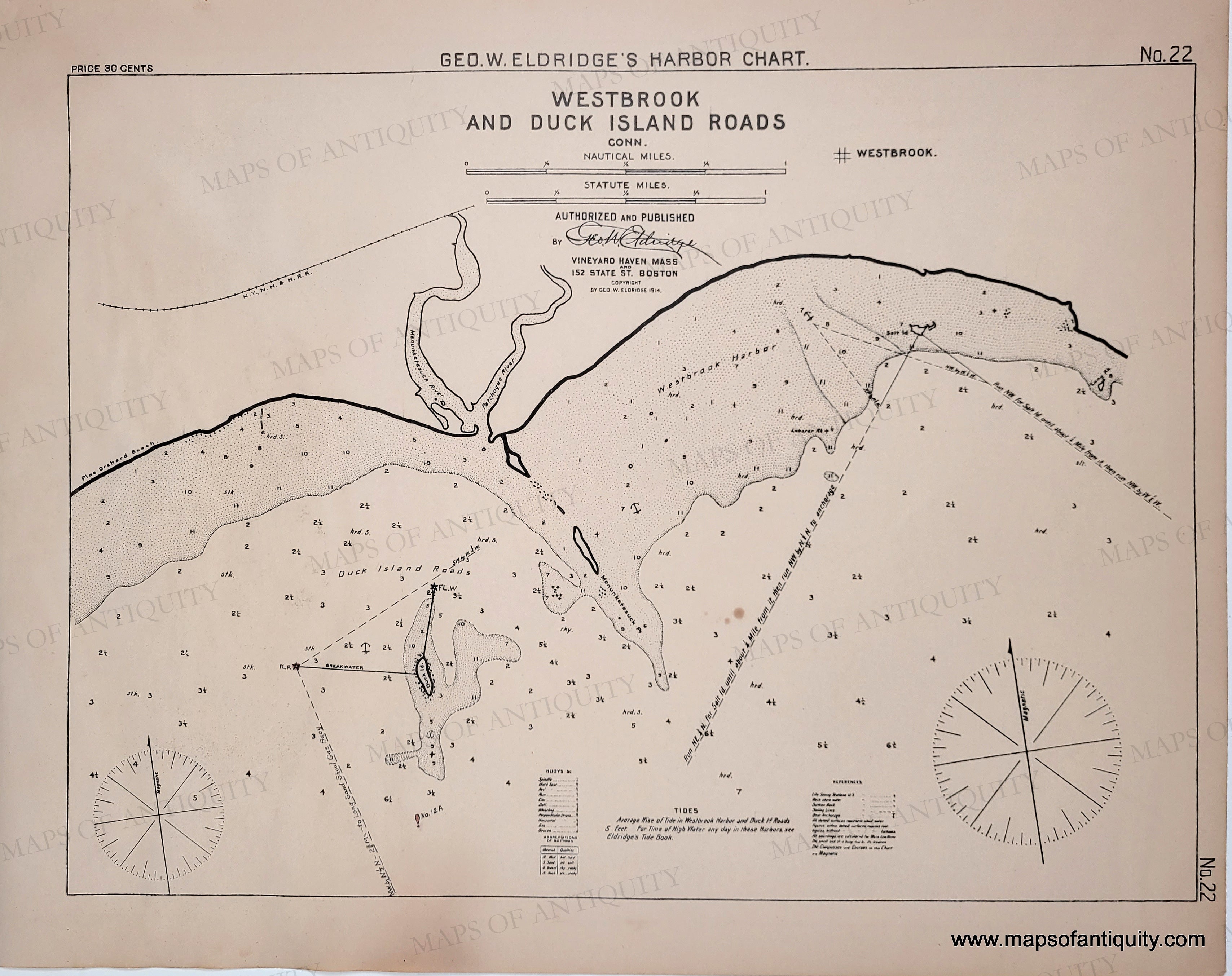 1914 - Westbrook and Duck Island Roads Conn. - Antique Chart – Maps of ...