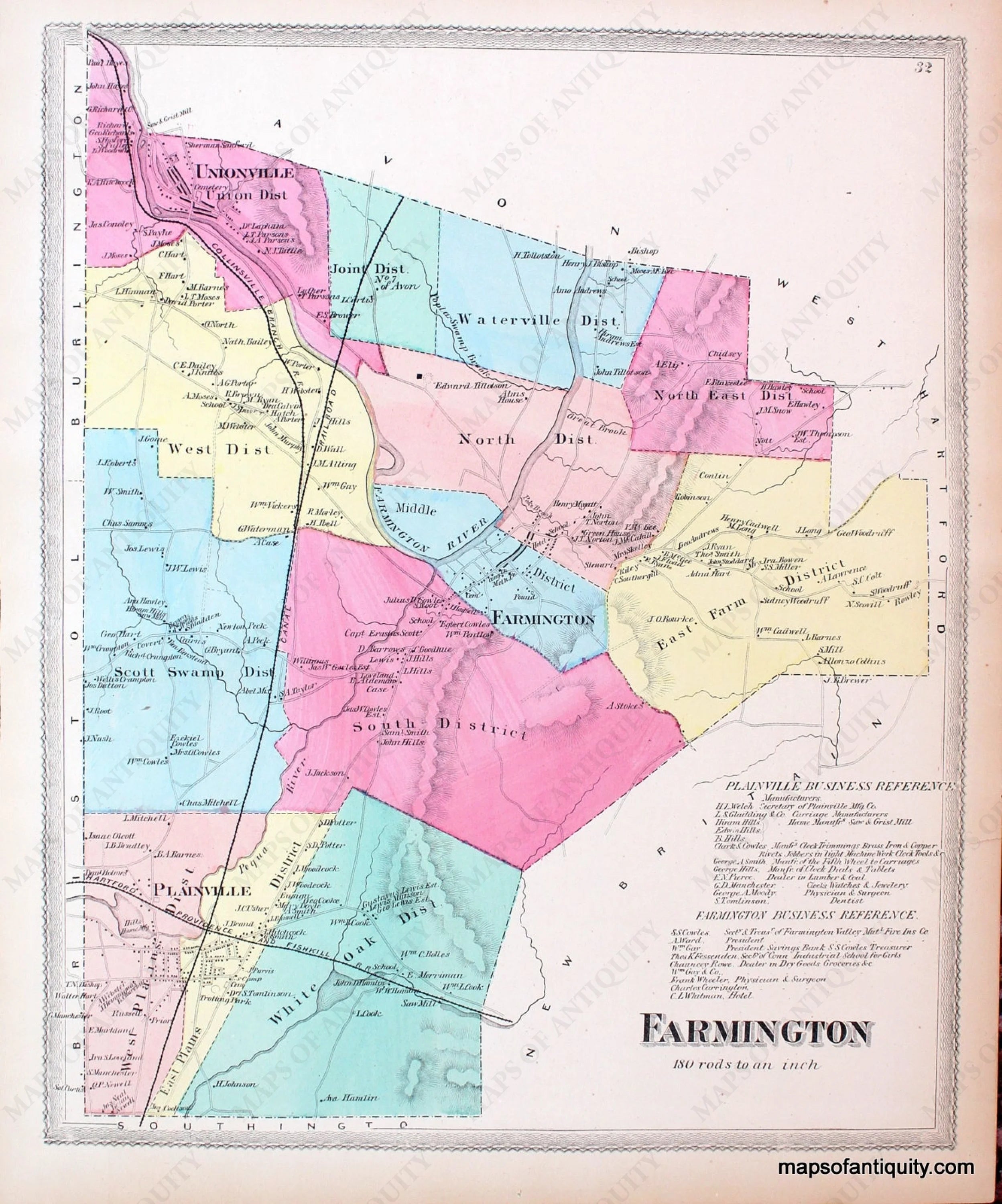 1869 - Plan of the town of Farmington (CT) - Antique Map – Maps of ...