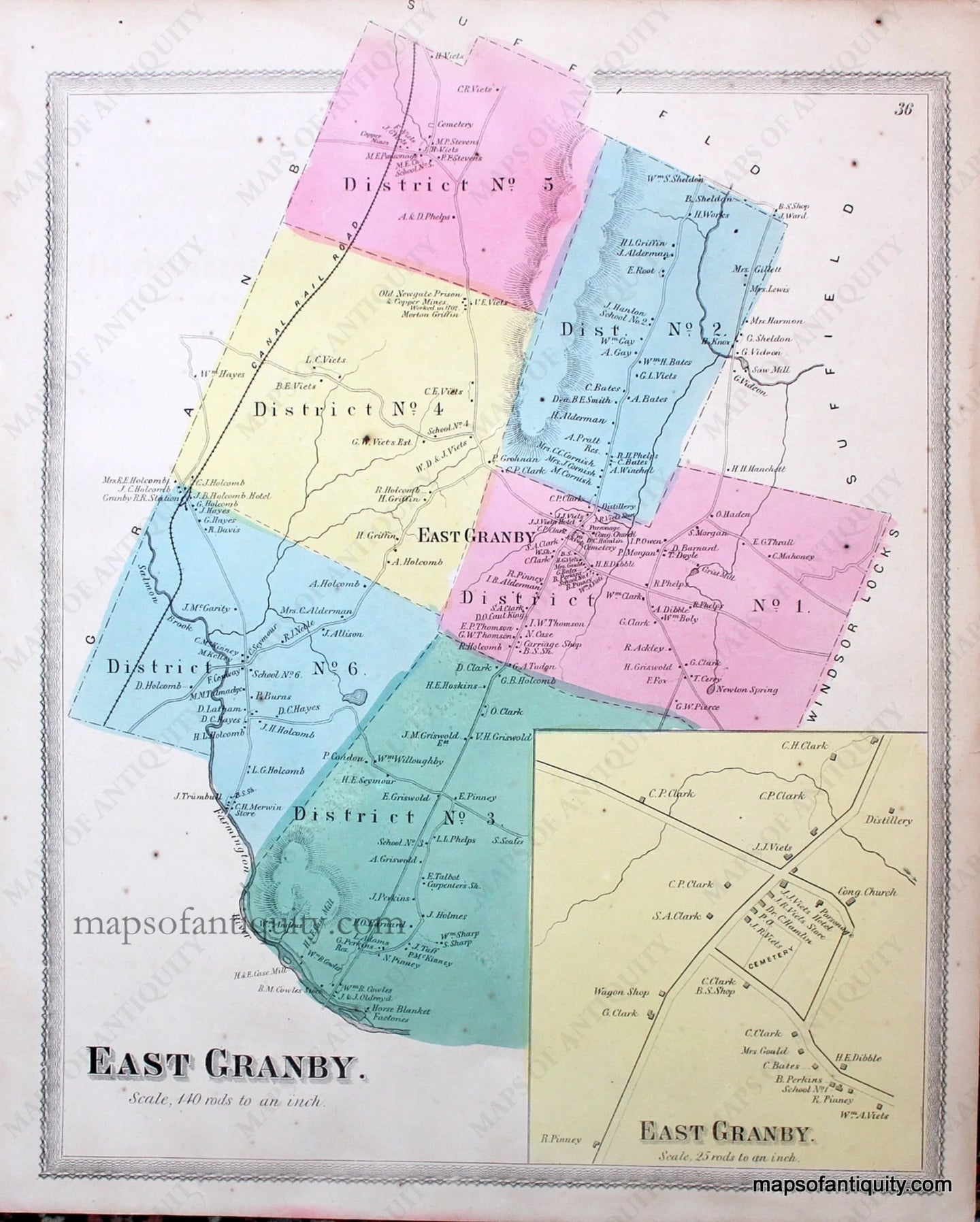 1869 - Plan of the town of East Granby (CT)*****SOLD***** - Antique Ma ...