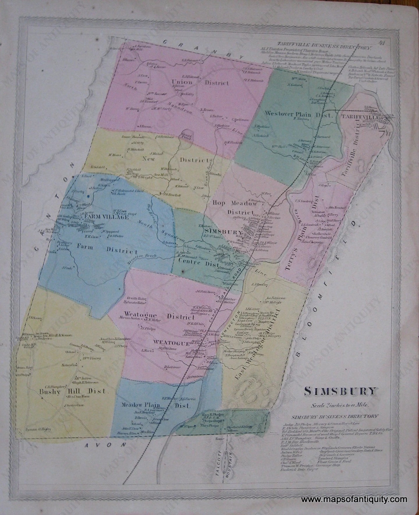 1869 - Plan of the Town of Simsbury (CT) - Antique Map – Maps of Antiquity