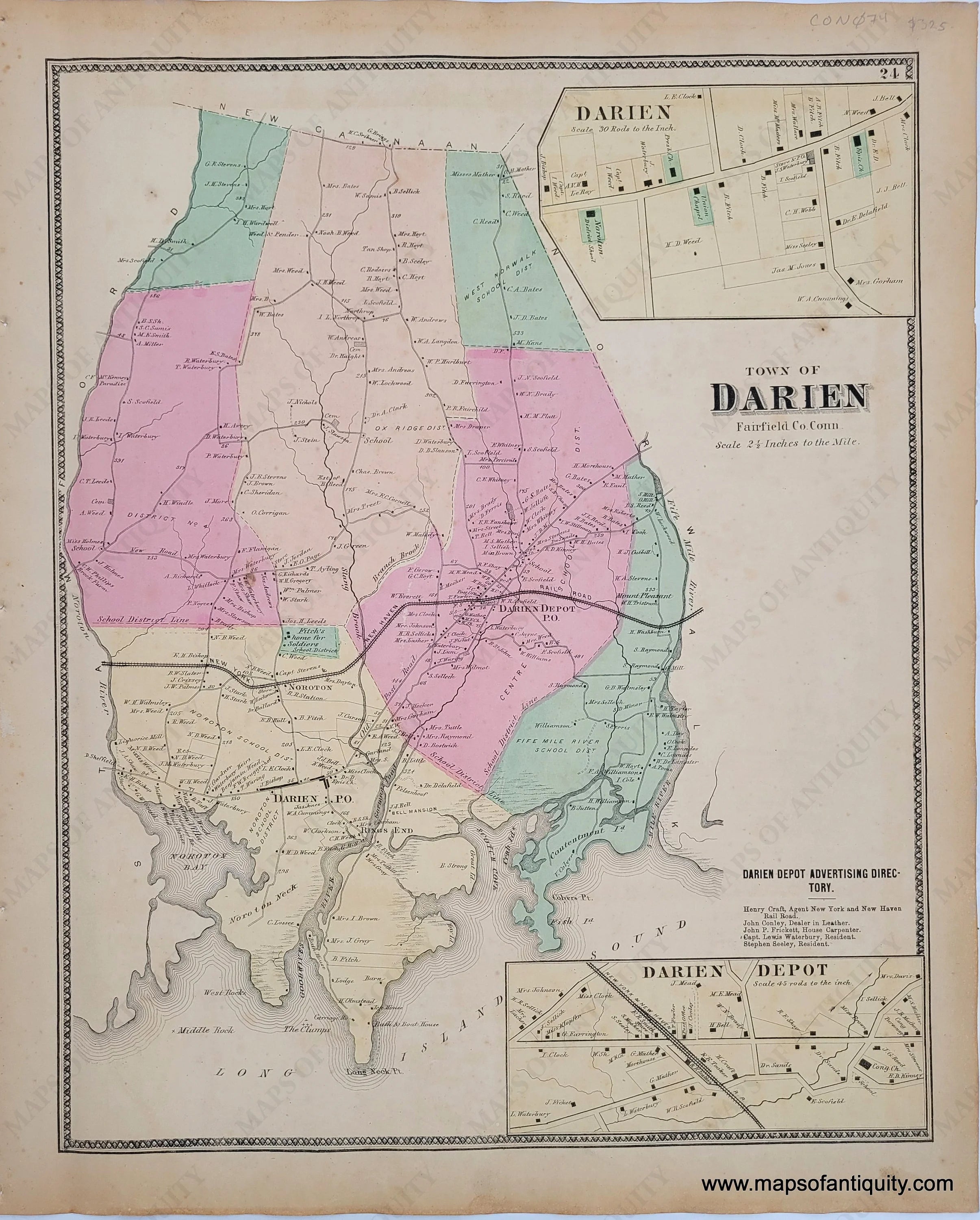 1867 - Town of Darien - Antique Map – Maps of Antiquity