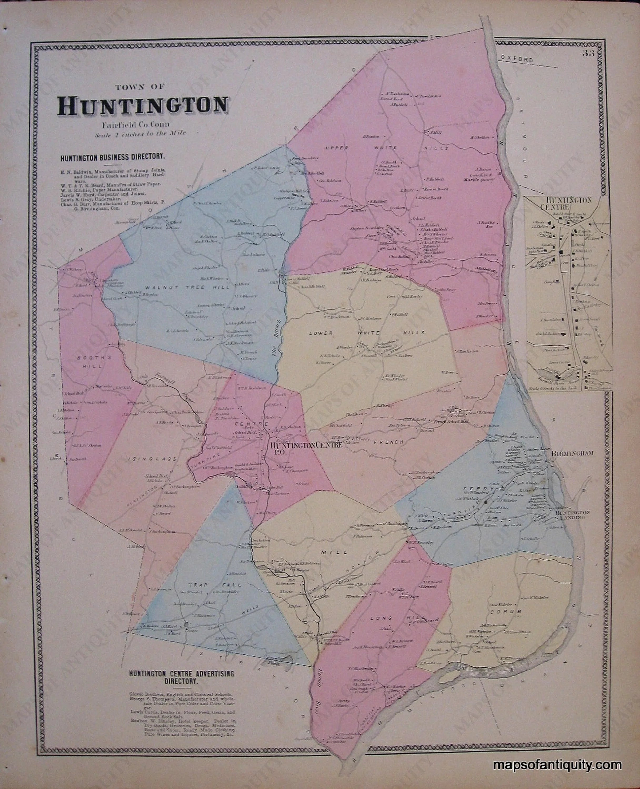 1867 - Town of Huntington (CT) - Antique Map – Maps of Antiquity
