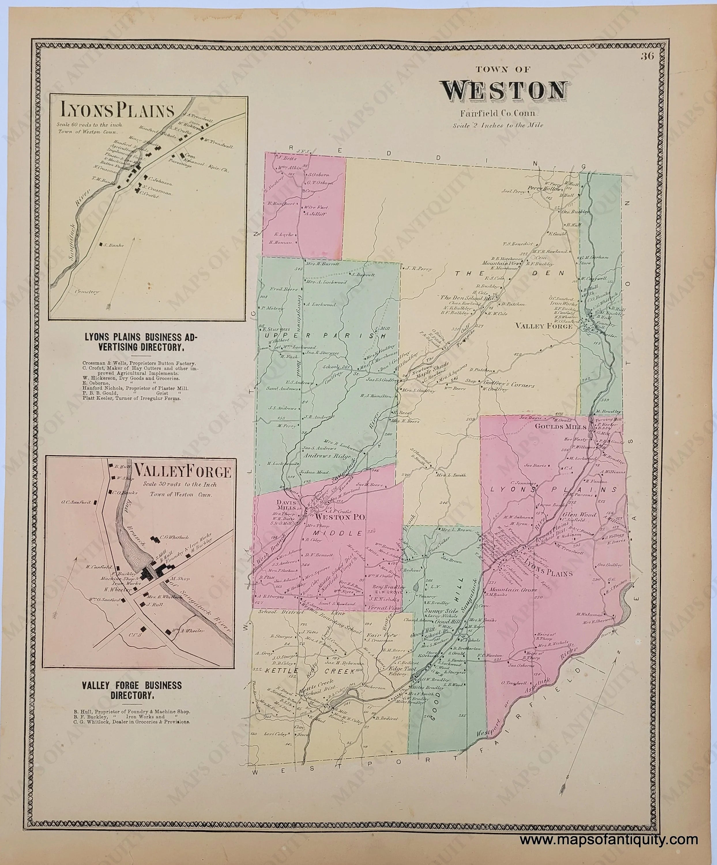 1867 - Town of Weston/Lyon's Plains/Valley Forge (CT) - Antique Map ...
