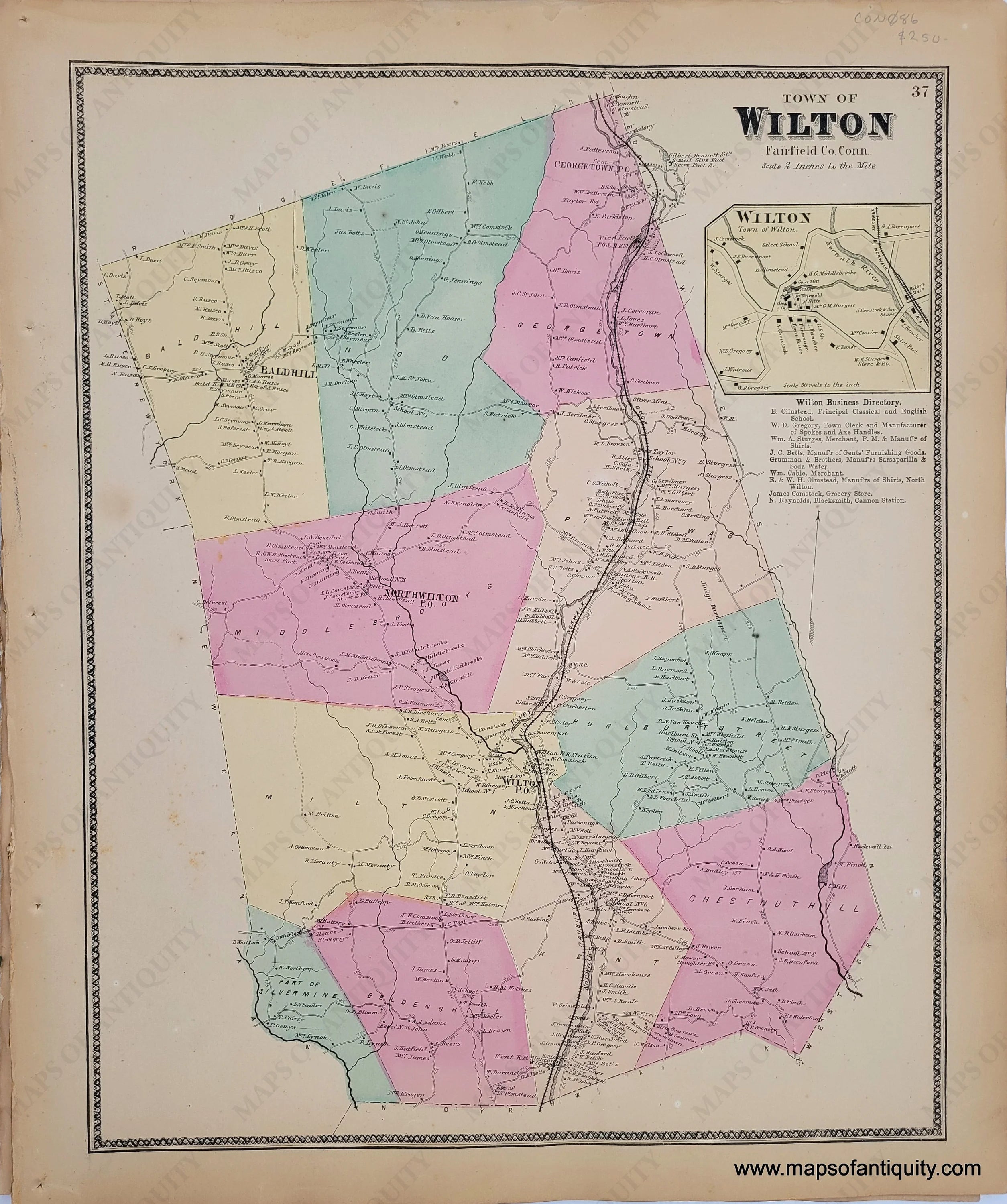 1867 - Town of Wilton (CT) - Antique Map – Maps of Antiquity