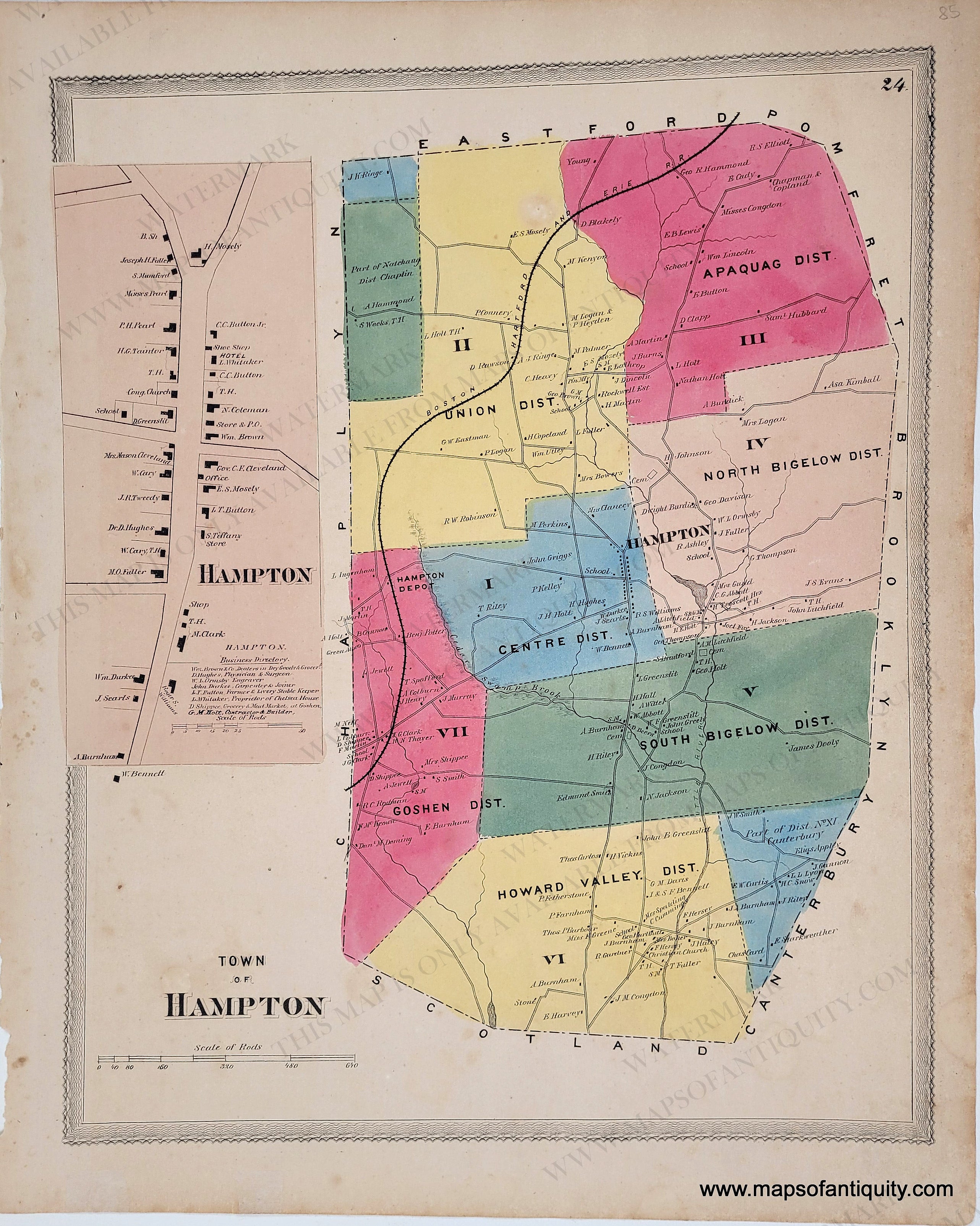 1869 - Hampton (CT) - Antique Map – Maps of Antiquity
