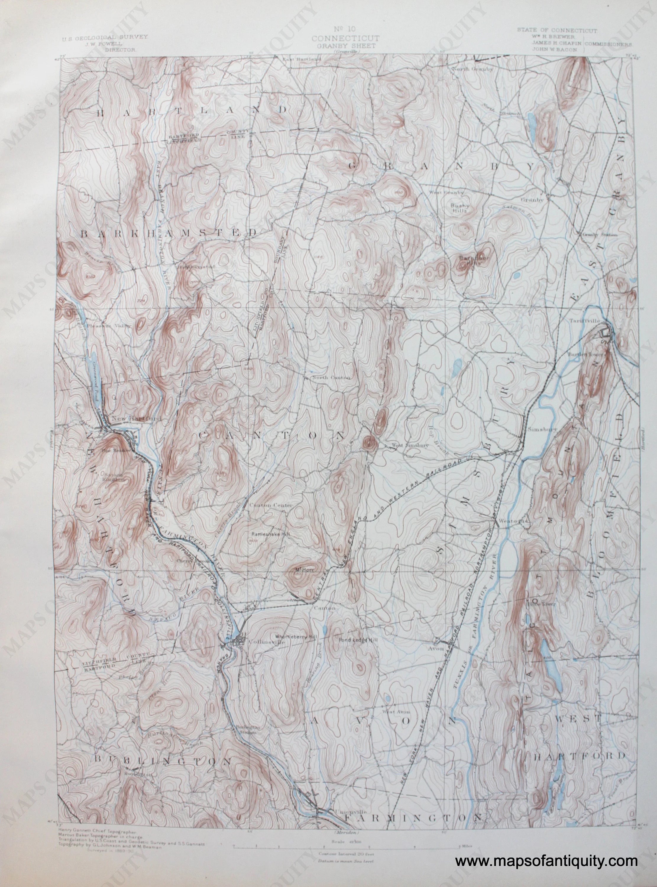 1890 - Connecticut, Granby sheet, Antique Map topo map - Antique Map ...