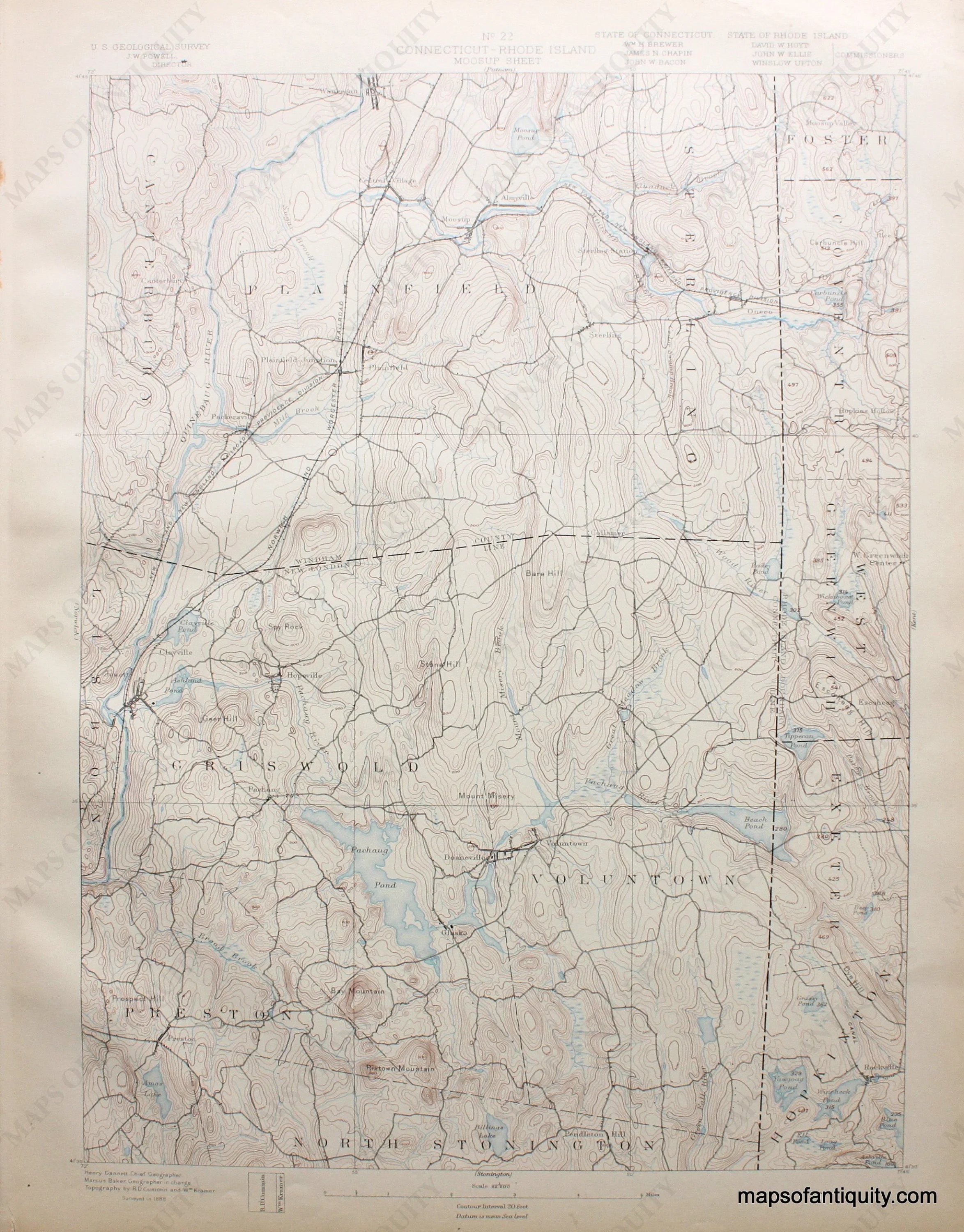 1888 - CT Moosup sheet, Antique Map topo map - Antique Map – Maps of ...