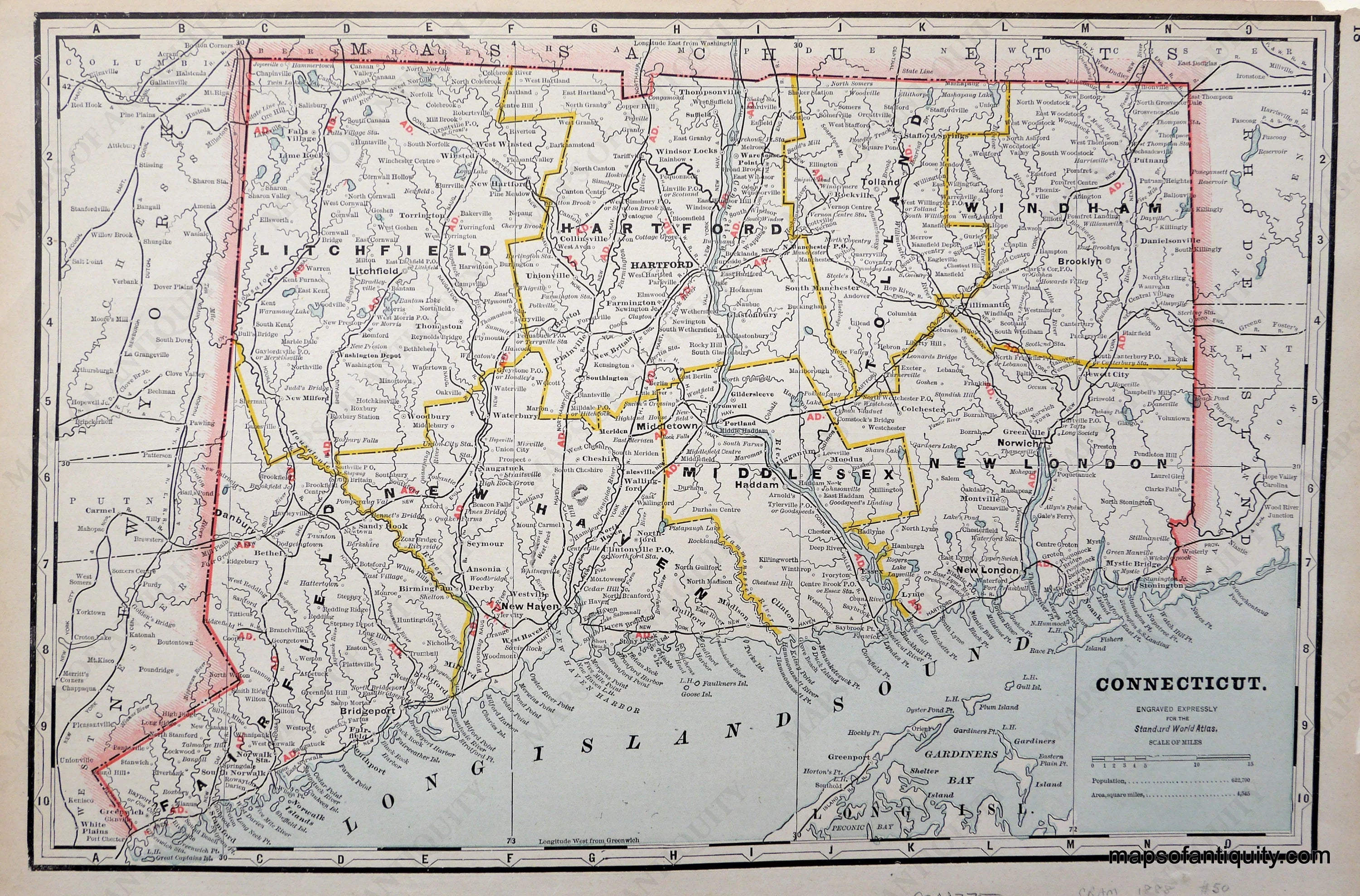 Antique Map of Connecticut 1888 – Maps of Antiquity
