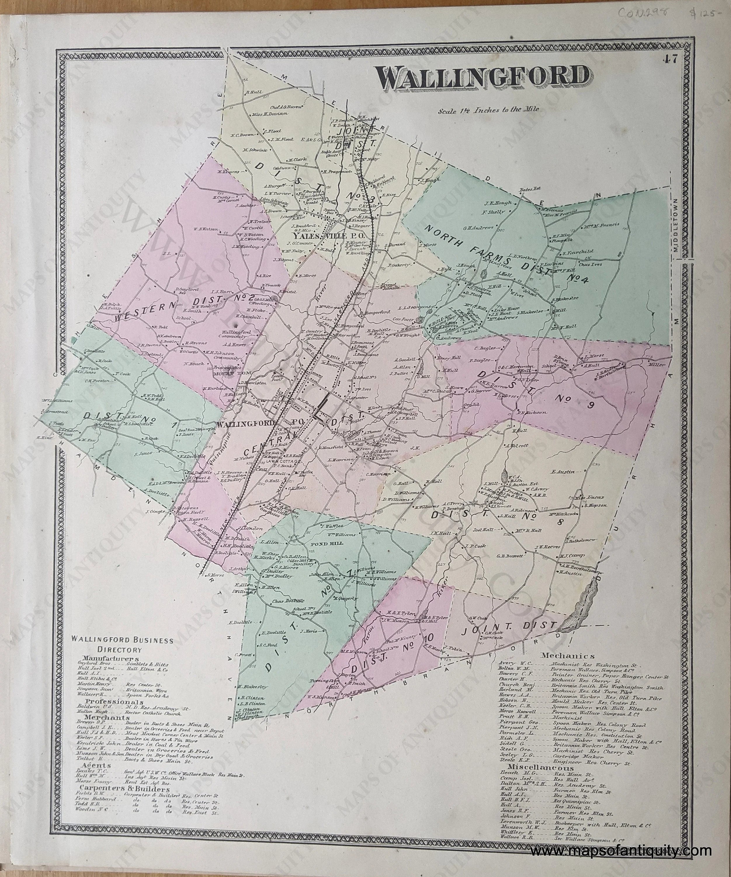 1868 - Wallingford (CT) - Antique Map – Maps of Antiquity