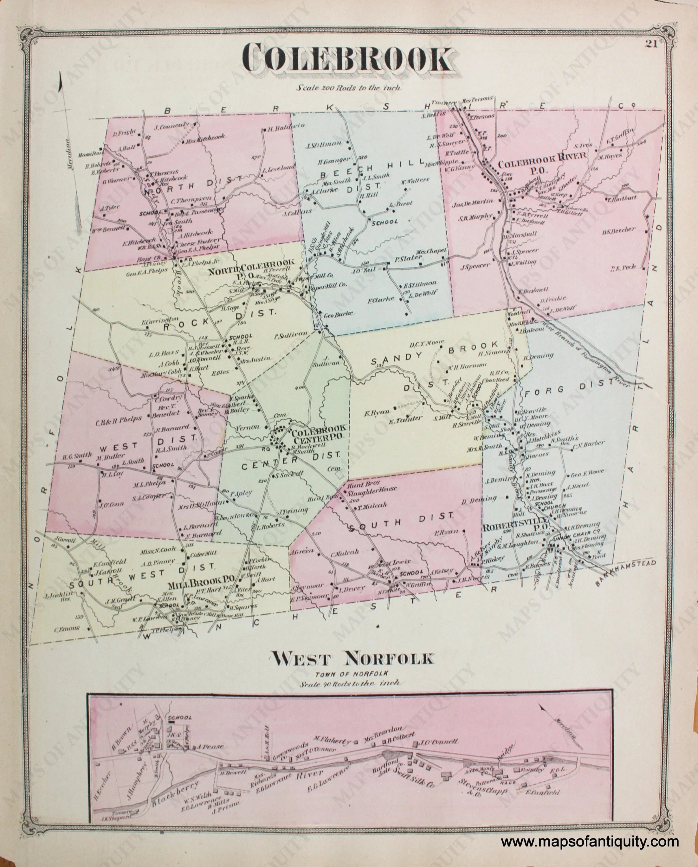1874 - Colebrook Connecticut - Antique Map – Maps of Antiquity
