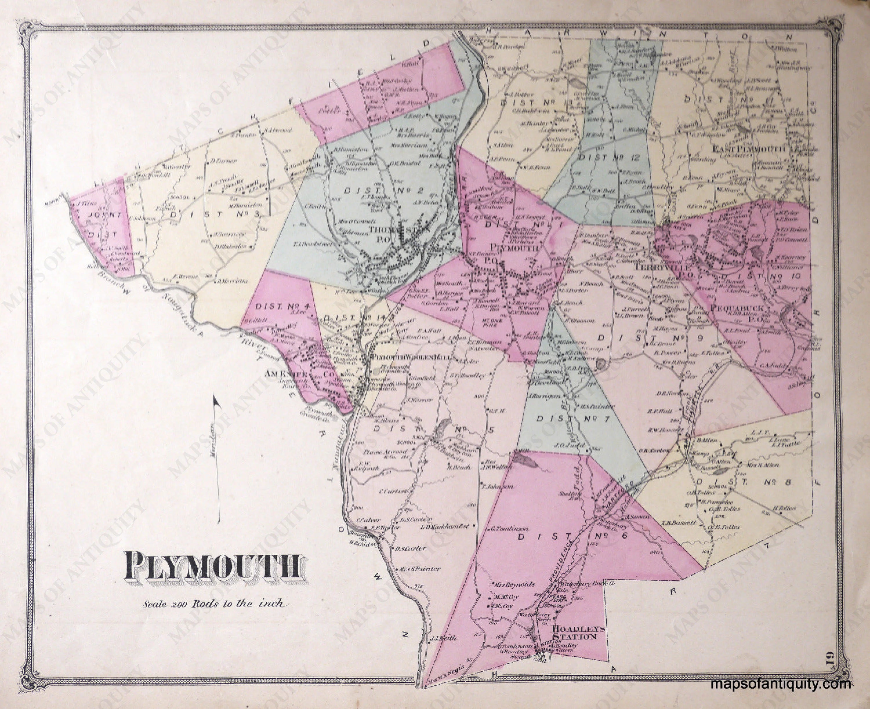 1874 - Plymouth Connecticut - Antique Map – Maps of Antiquity