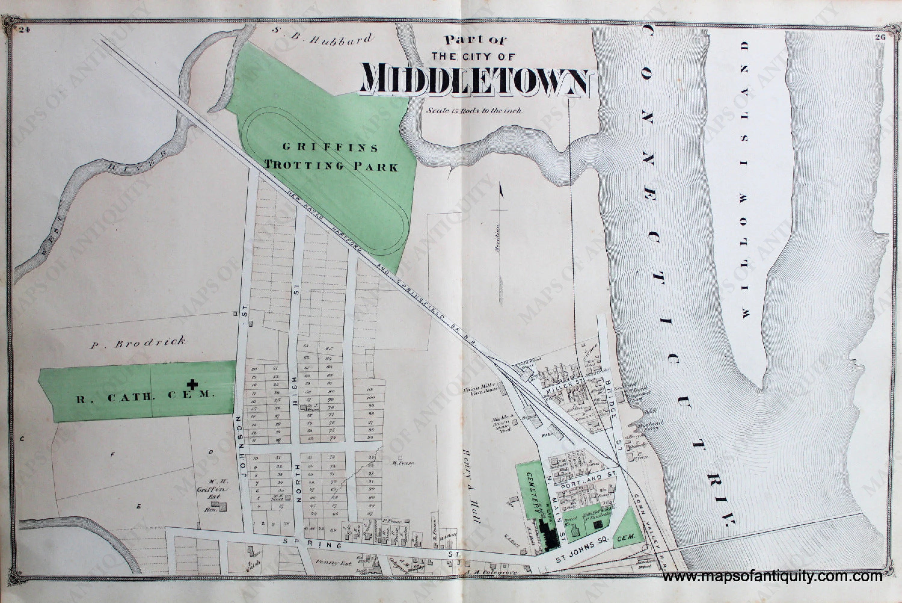 1874 - Part of the City of Middletown, CT 1 - Antique Map – Maps of ...