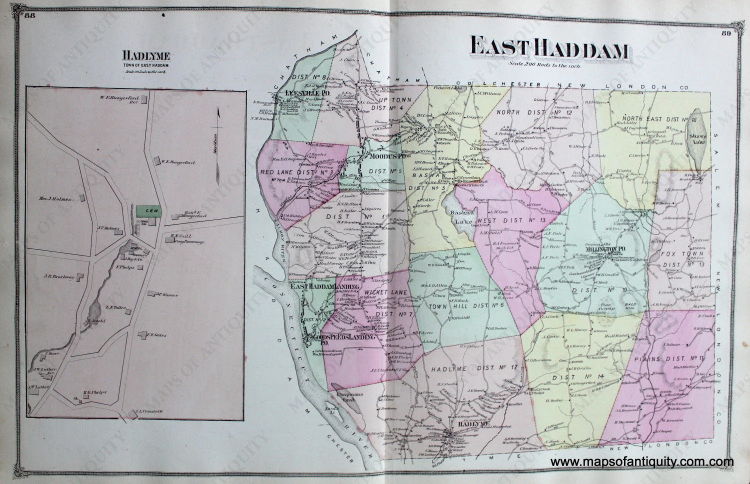 1874 - East Haddam and Hadlyme, CT - Antique Map – Maps of Antiquity