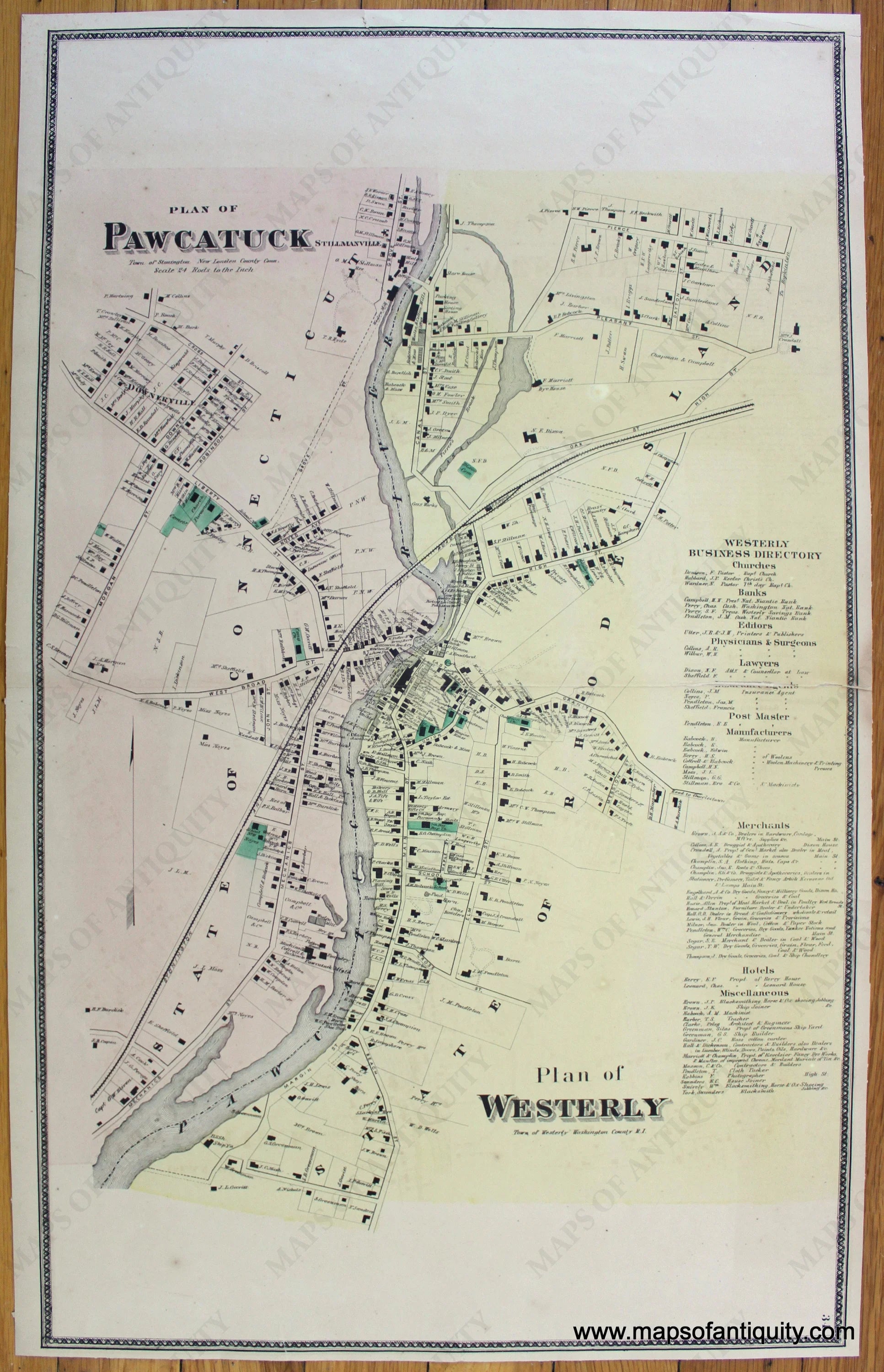1868 - Plan of Pawcatuck, Plan of Westerly (CT) - Antique Map – Maps of ...