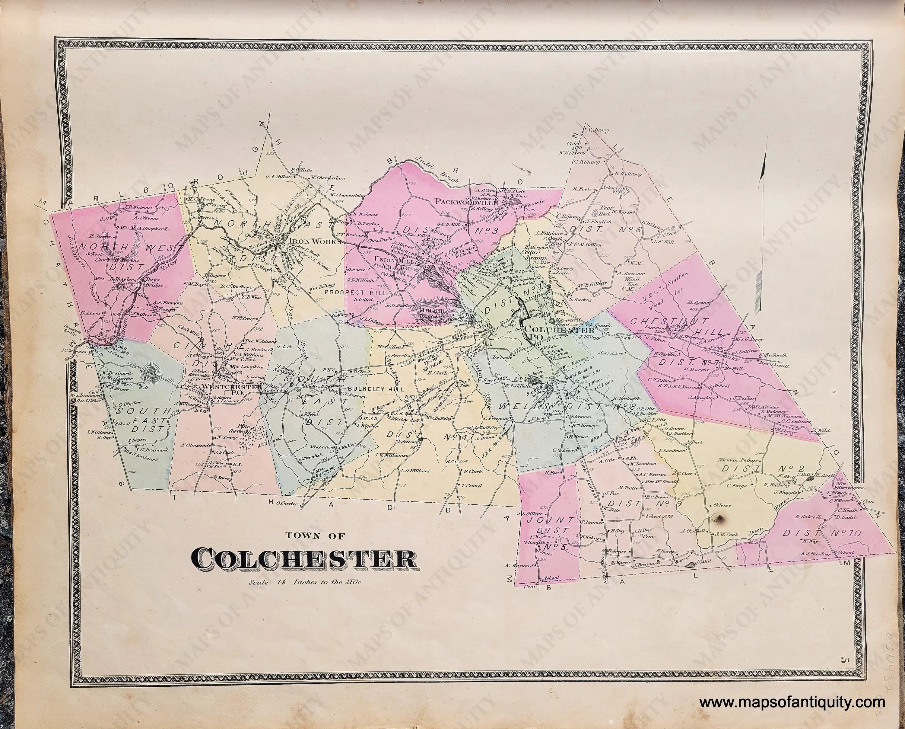 1868 - Town of Colchester (CT) - Antique Map – Maps of Antiquity
