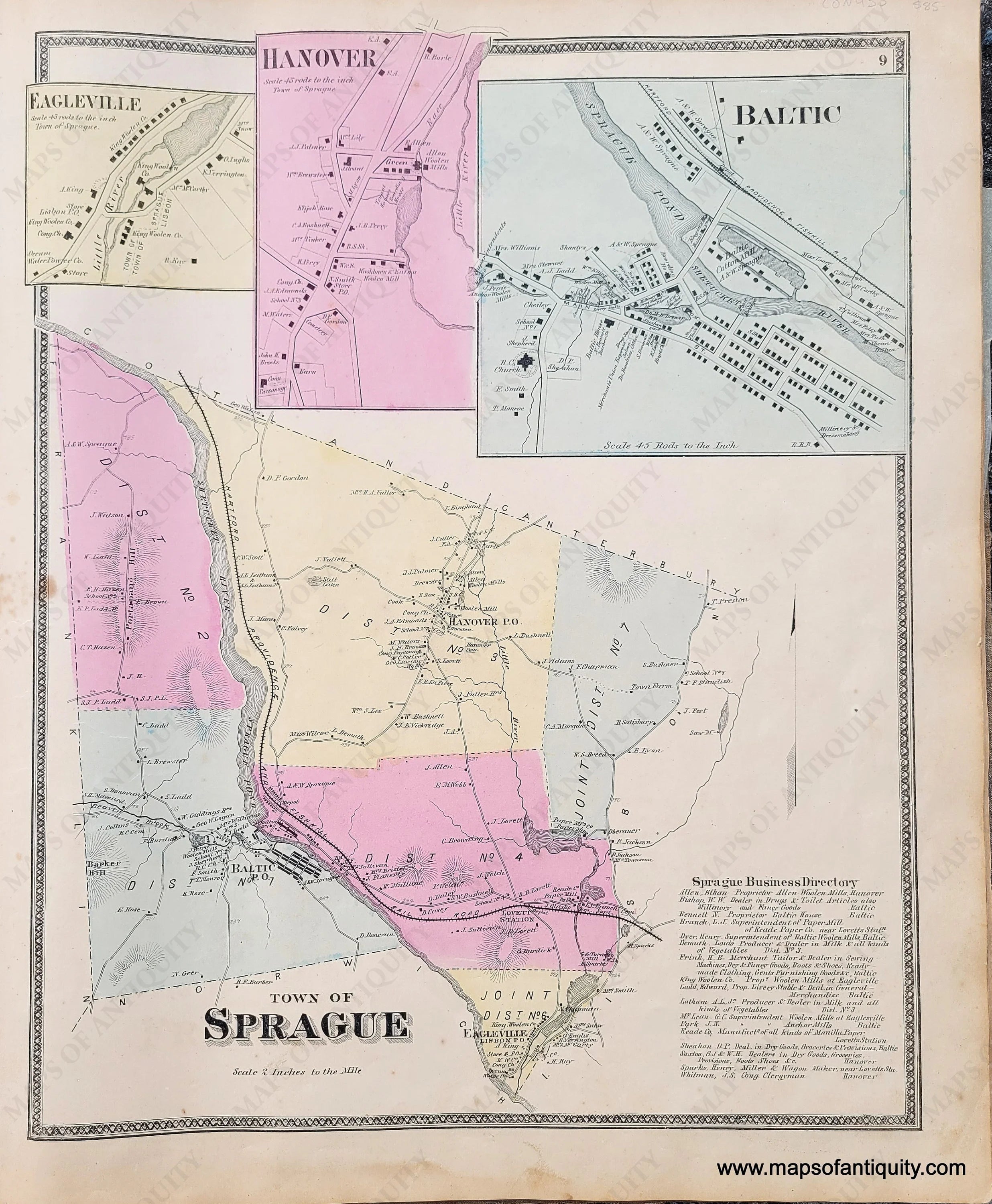 1868 - Town of Sprague (CT) - Antique Map – Maps of Antiquity