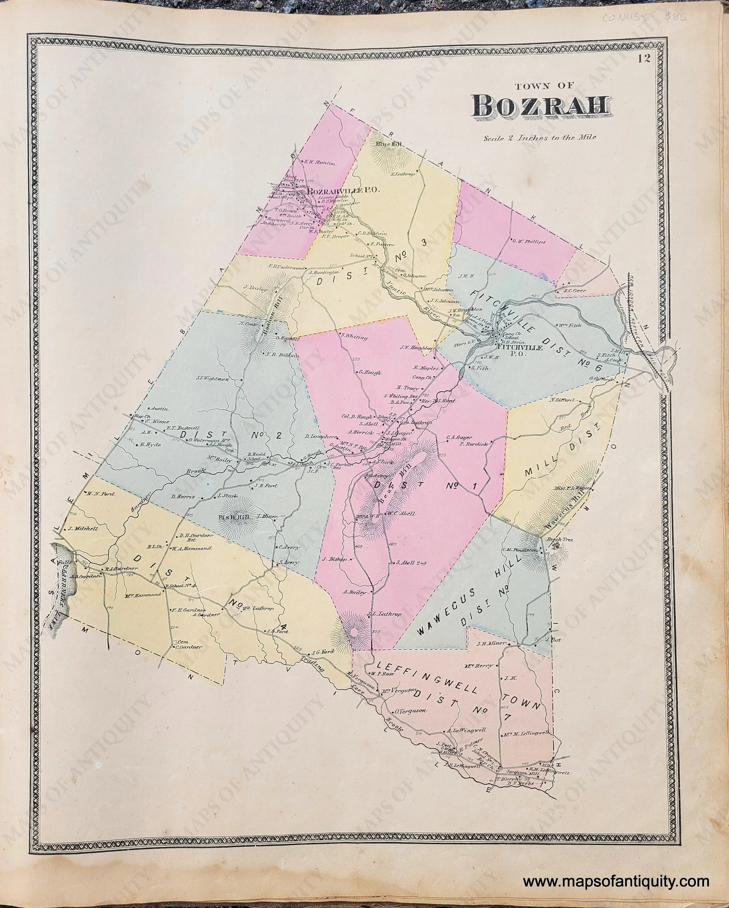 1868 - Town of Bozrah (CT) - Antique Map – Maps of Antiquity