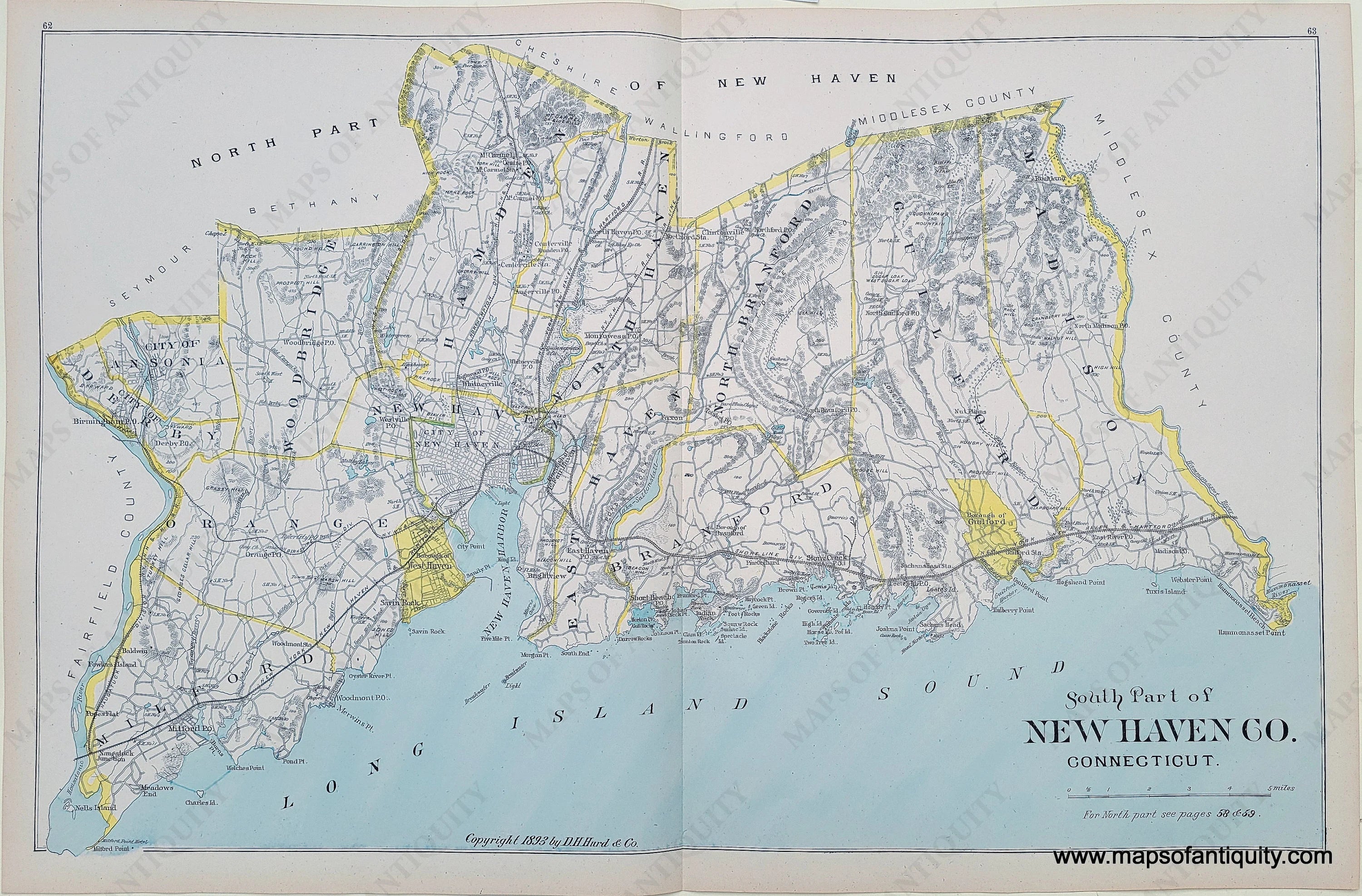 1893 - South Part of New Haven Co. Connecticut - Antique Map – Maps of ...