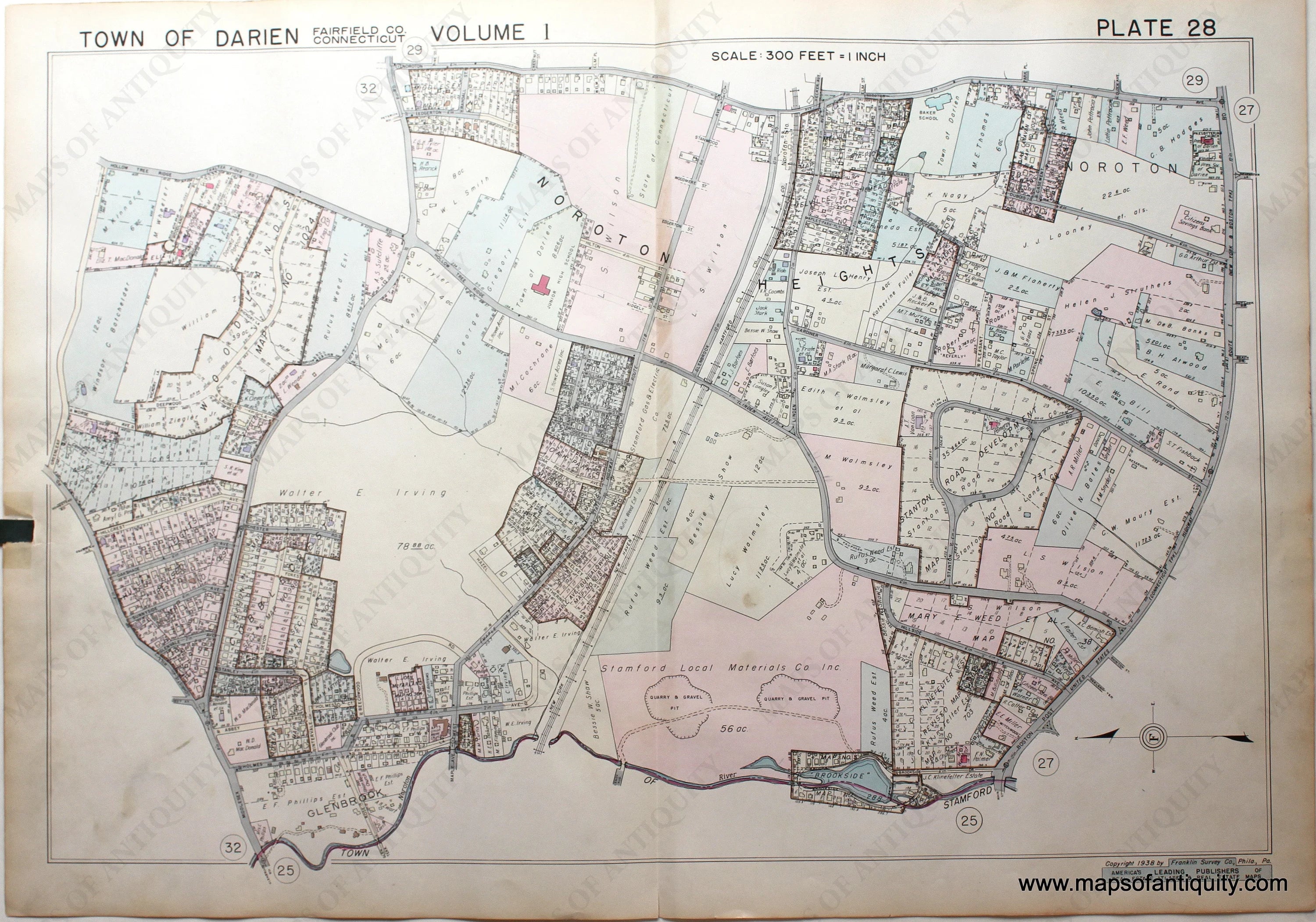 1938 Genuine Antique Map [Part of] Town of Darien, Fairfield County ...
