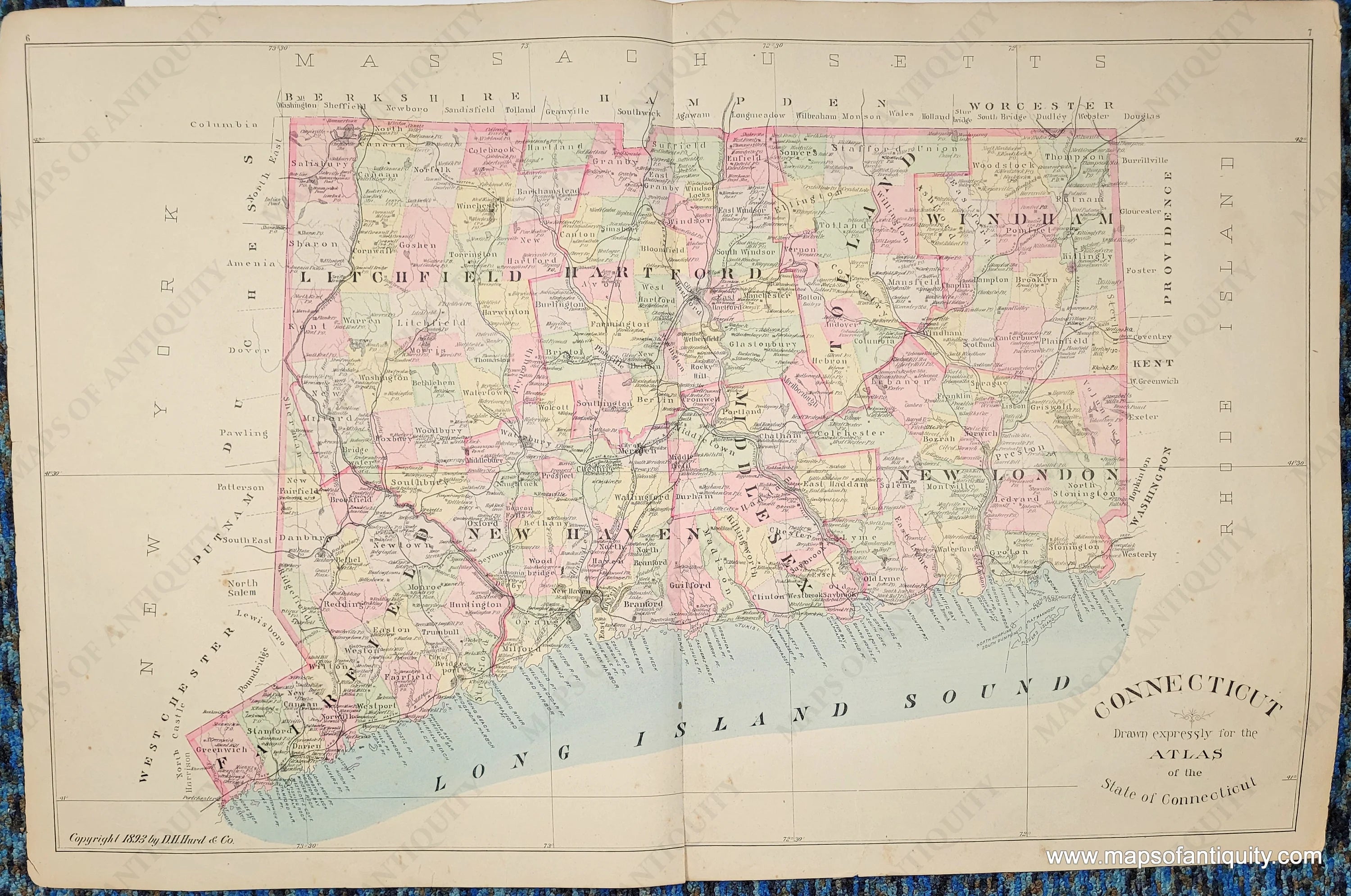 1893 - Connecticut drawn expressly for the Atlas of the State of Conne ...