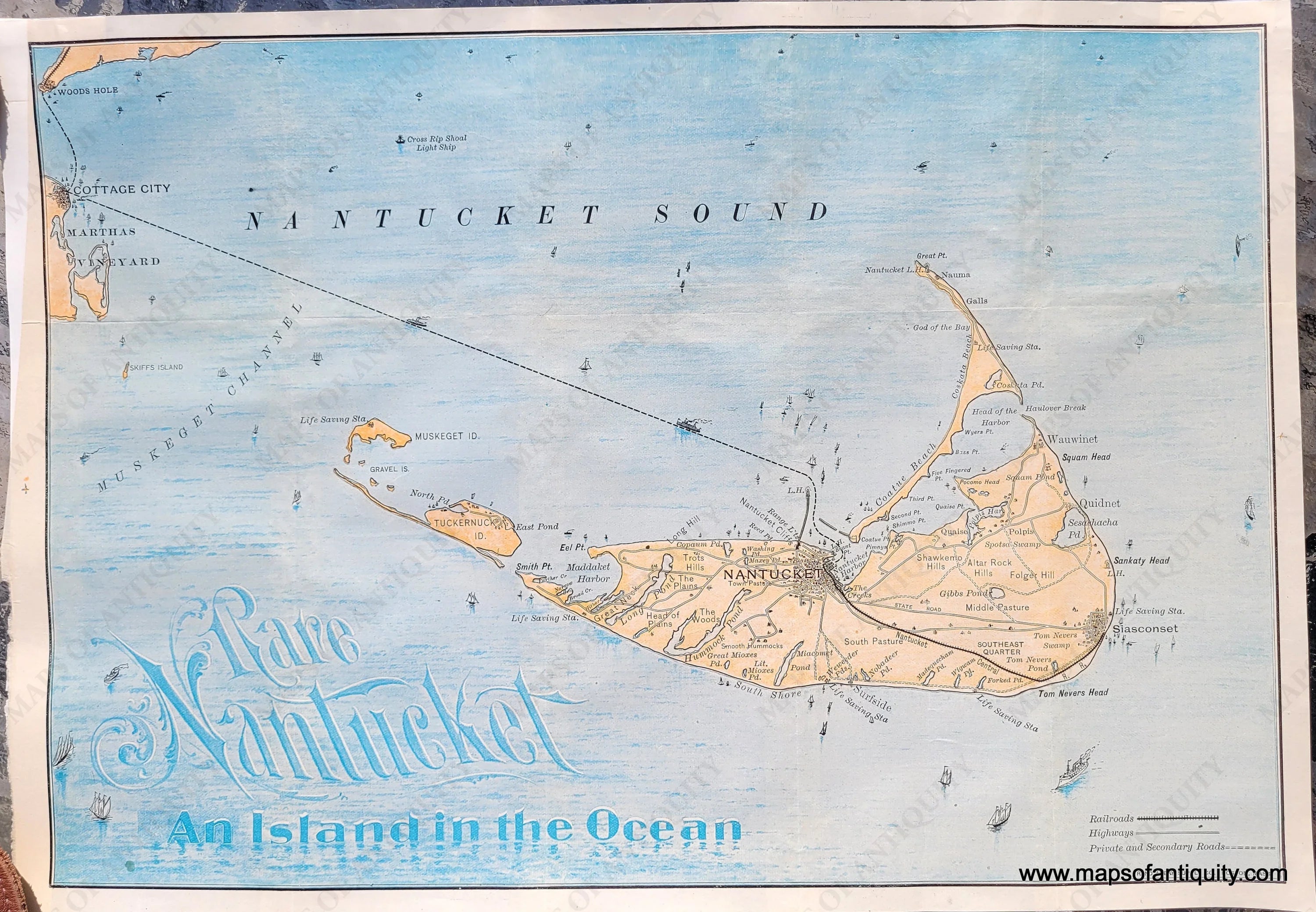 1888-1905 Antique Map Rare Nantucket, An Island in the Ocean – Maps of ...