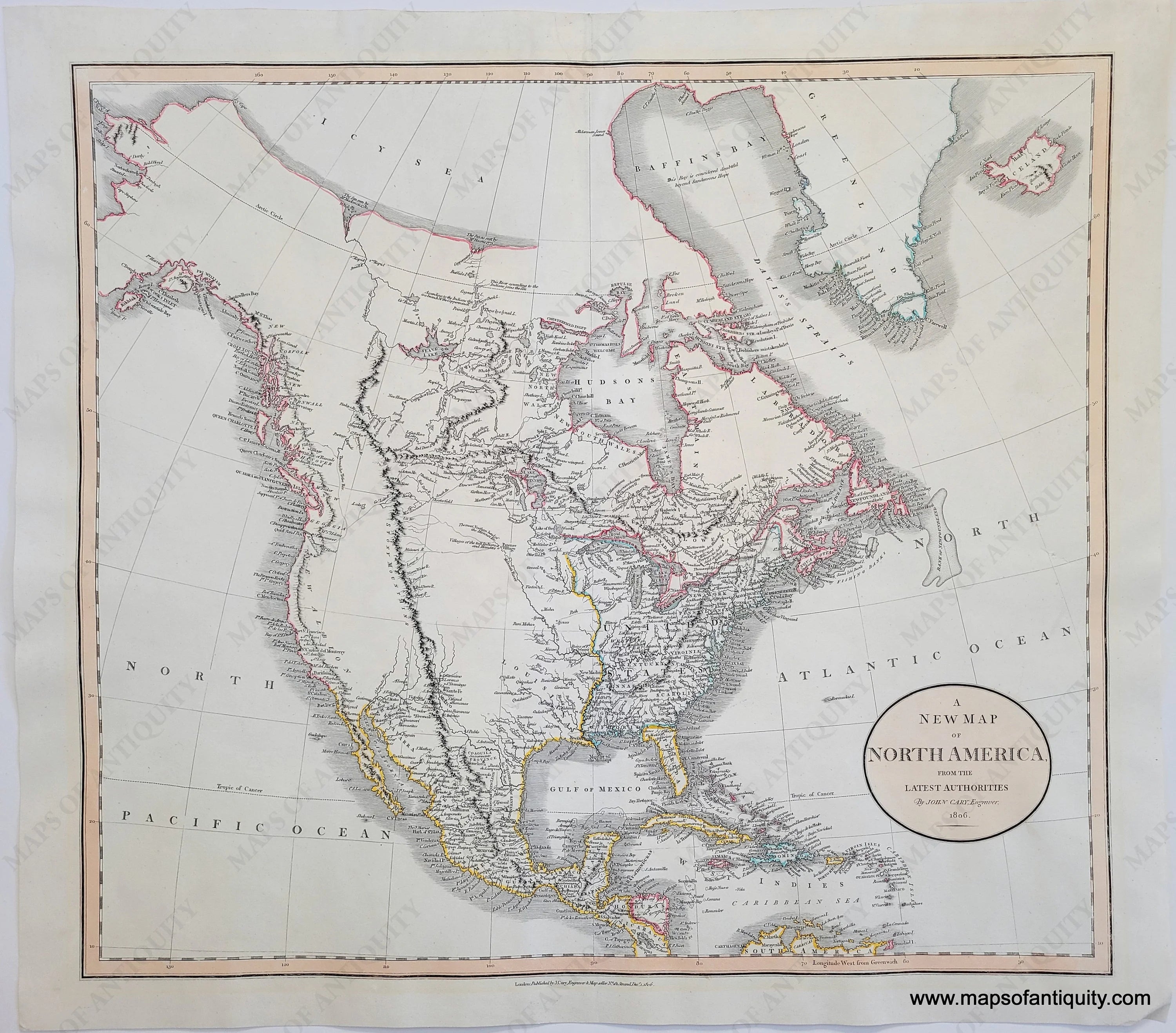 1806 Antique Map A New Map of North America from the Latest Authorities ...