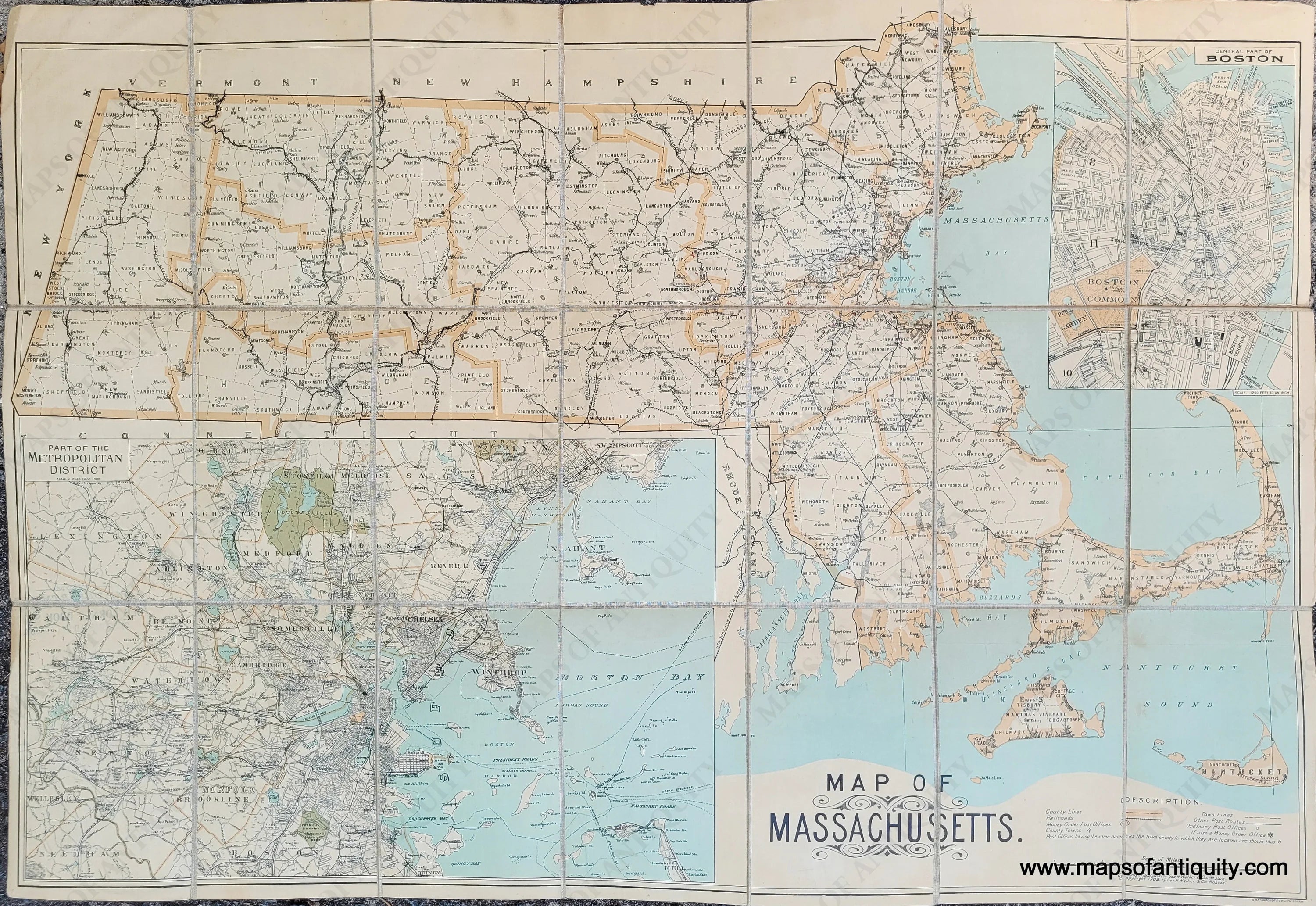 1902 Genuine Antique Map Map of Massachusetts – Maps of Antiquity