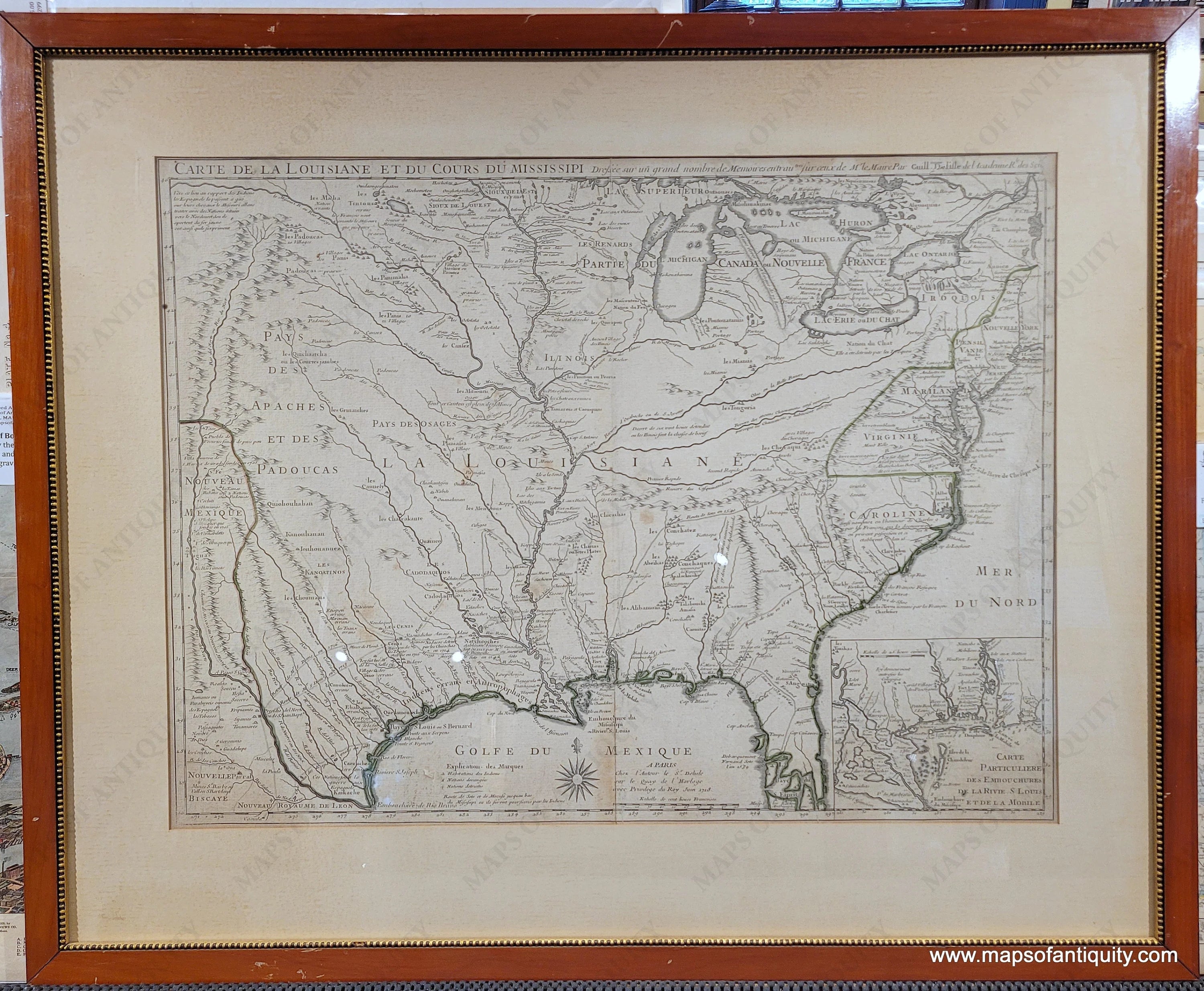 1718 Genuine Antique Map Carte de la Louisiane et du Cours du ...