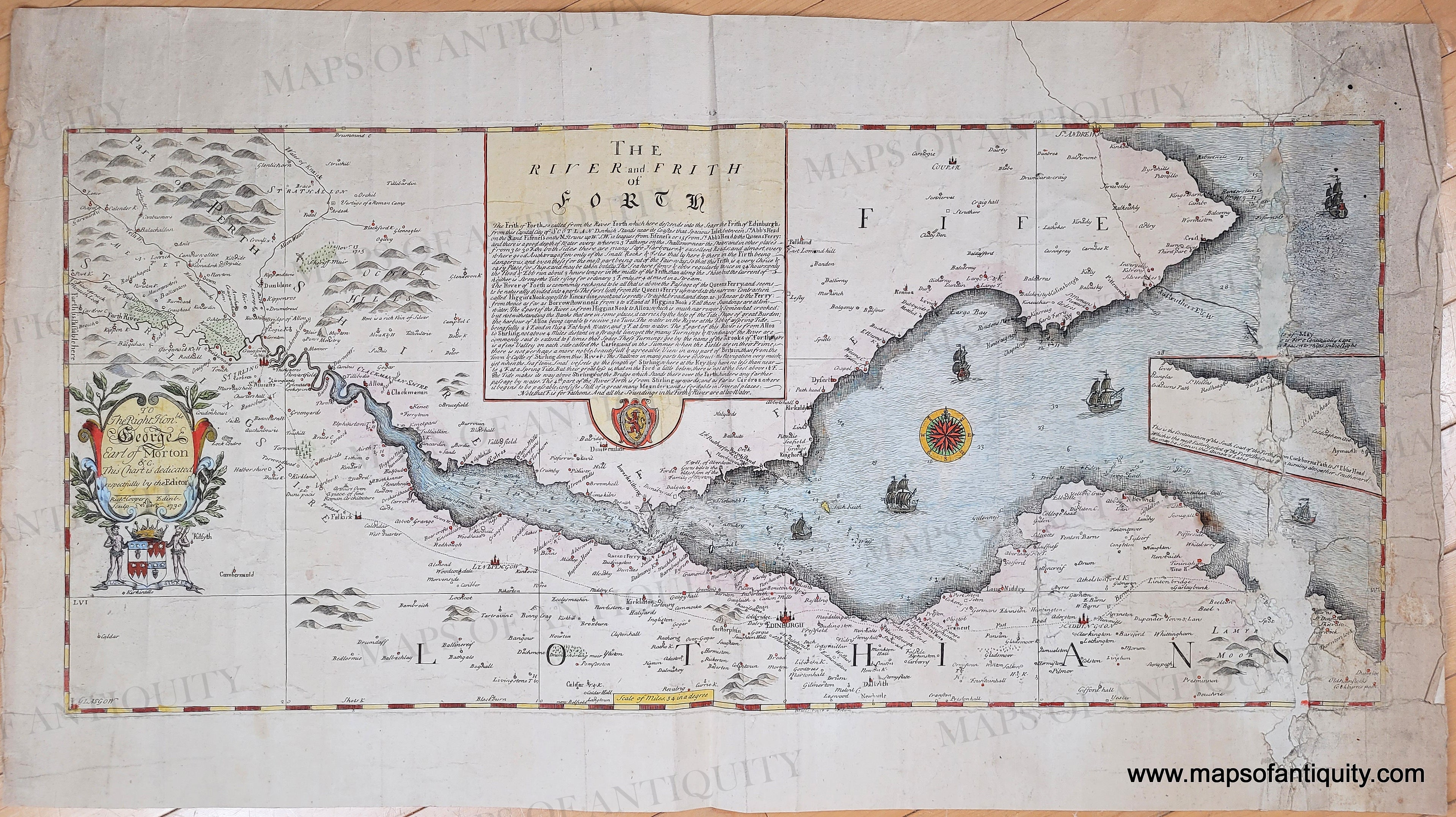 1730 Genuine Antique Map Scotland - The River and Frith of Forth – Maps ...