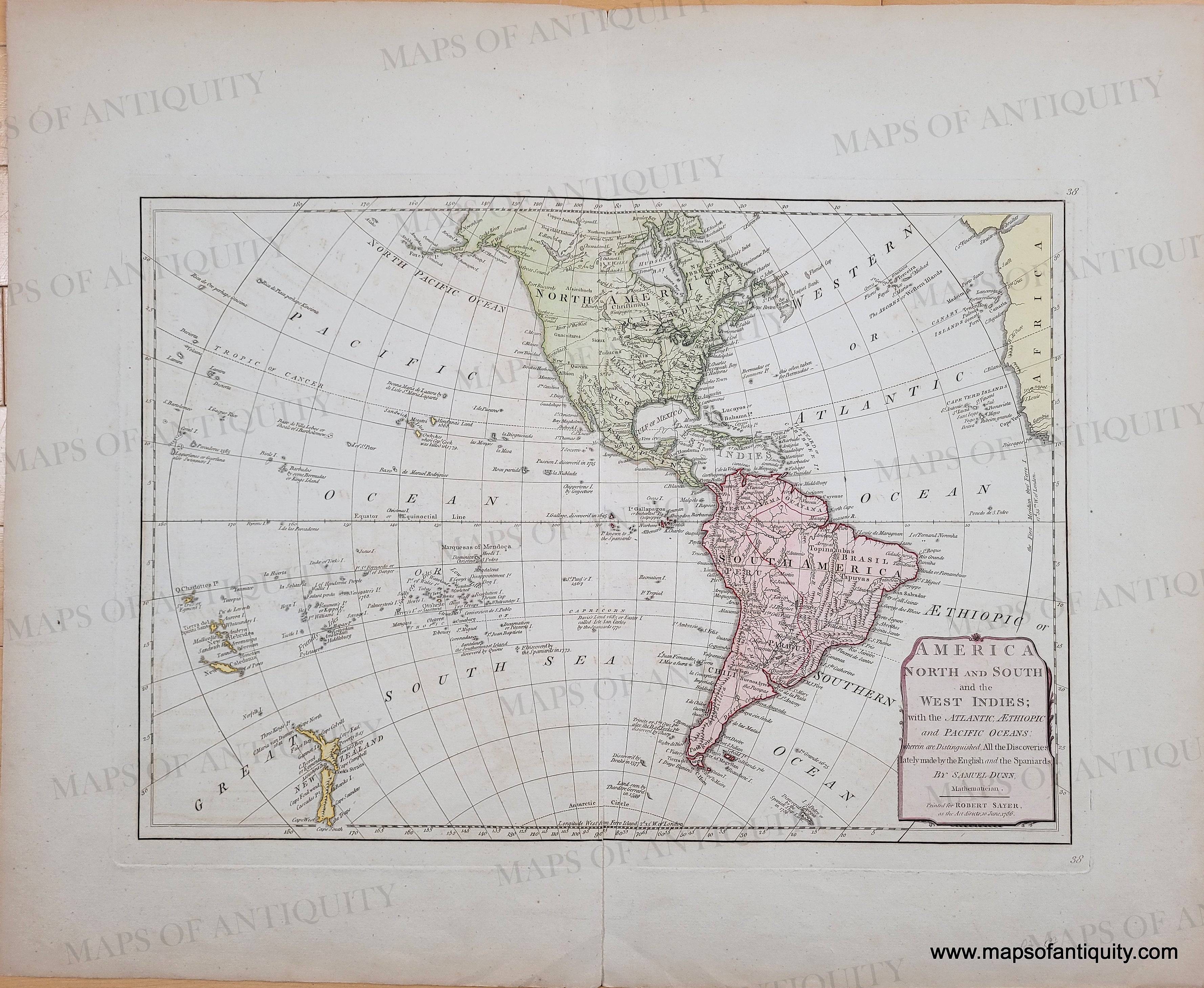 1786 Genuine Antique Map America North and South and the West Indies ...