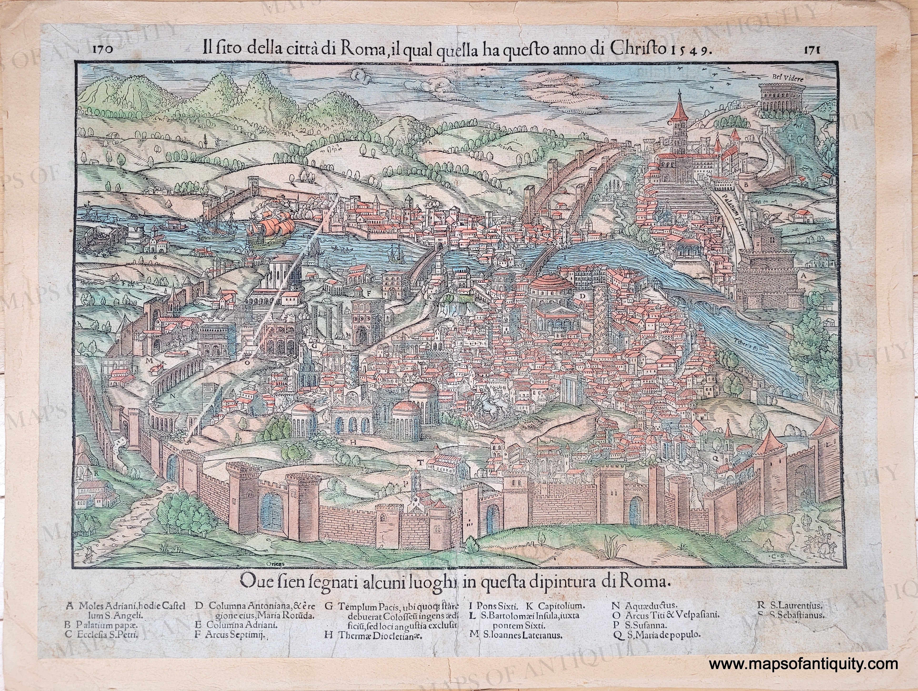 1550 Genuine Antique Map Rome - Il Sito della citta di Roma, il qual ...