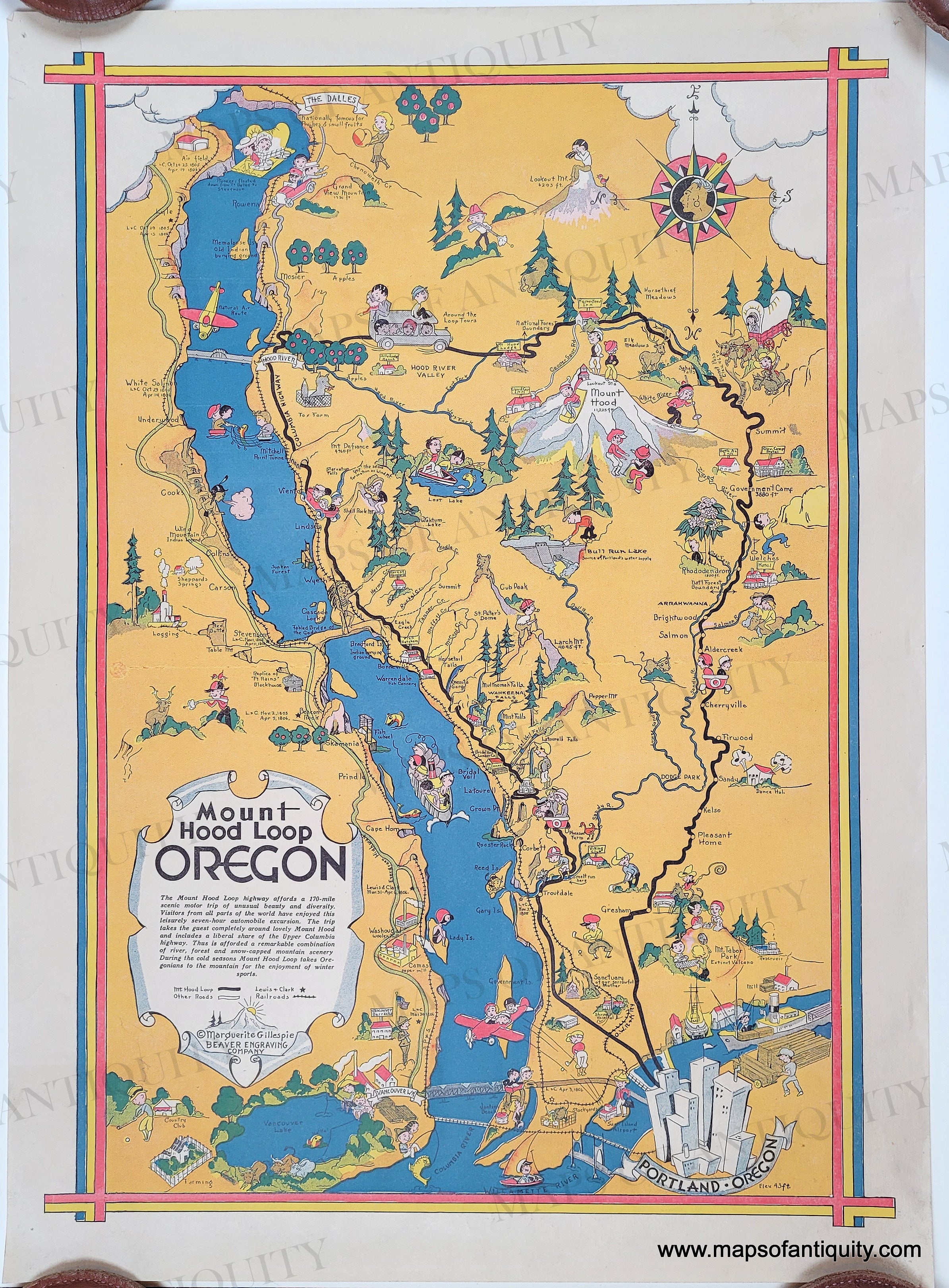 1930s Genuine Antique Map Mount Hood Loop, Oregon – Maps of Antiquity