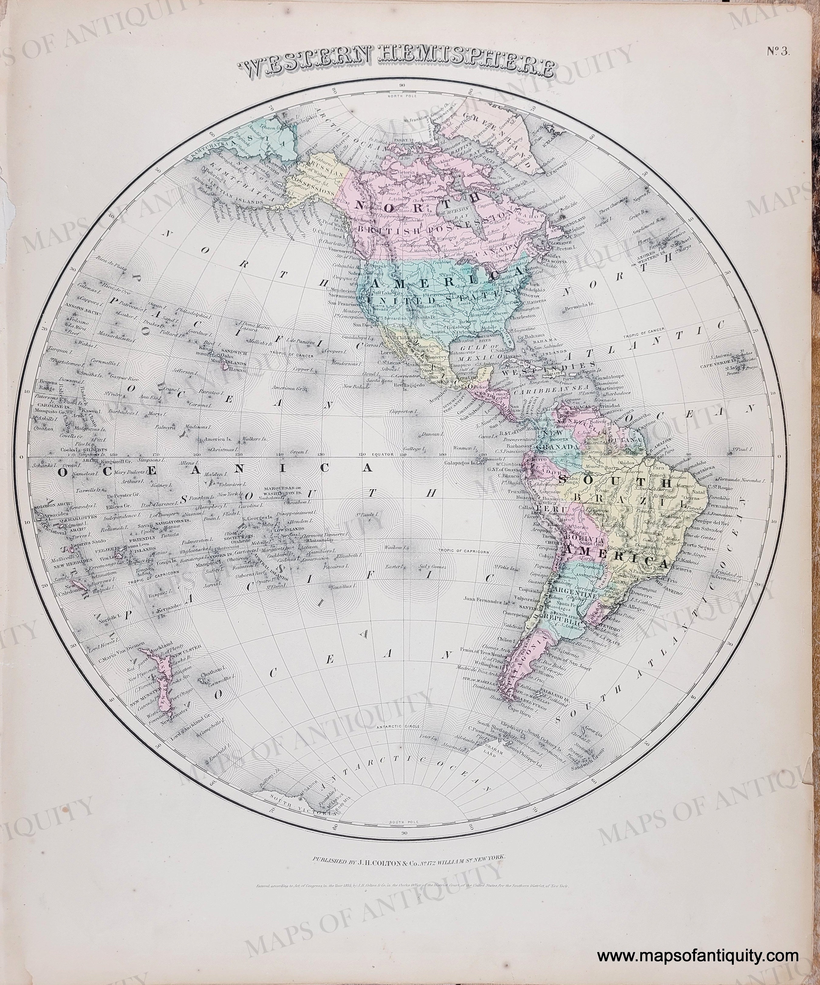 1855 Genuine Antique Map Western Hemisphere – Maps of Antiquity
