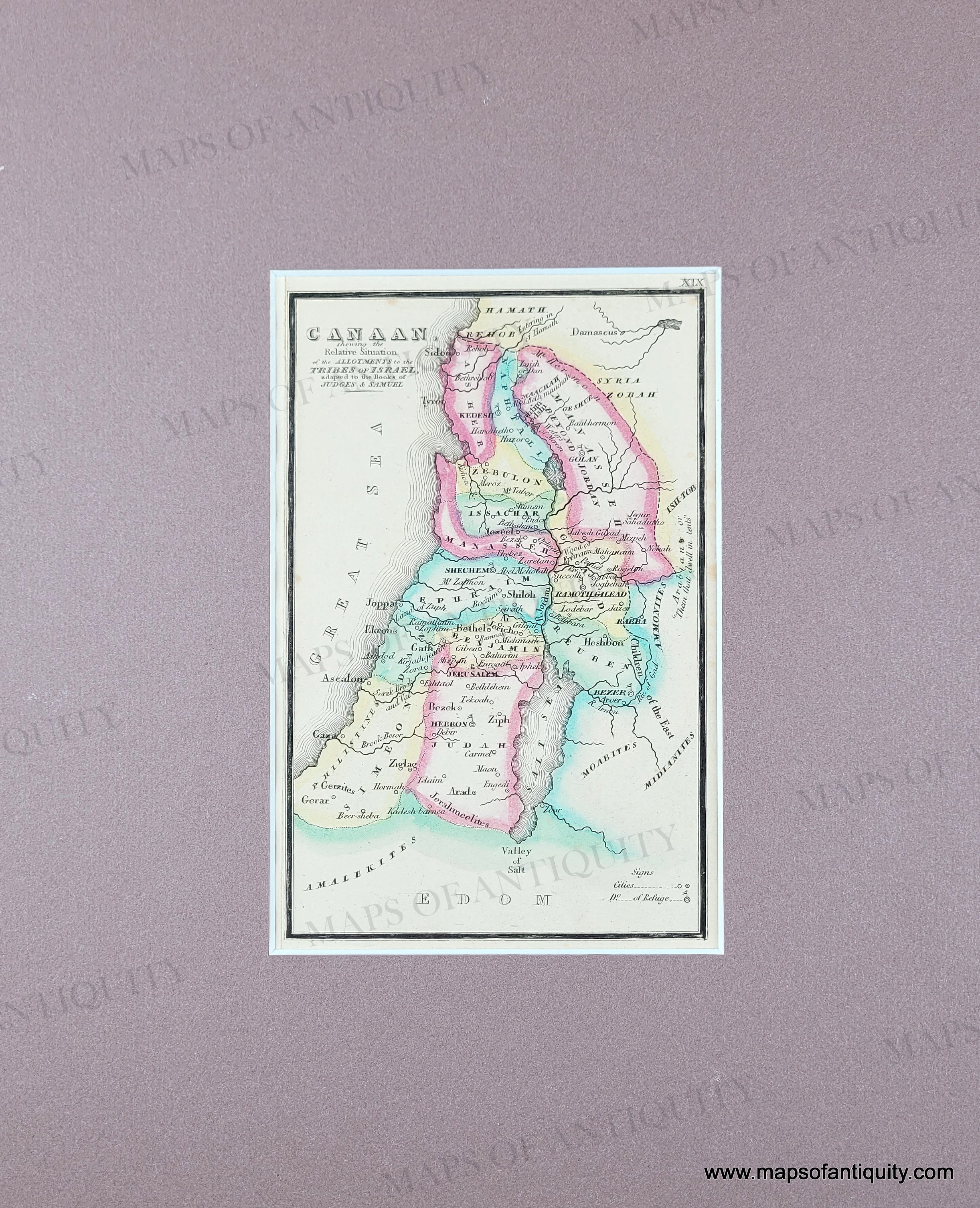 1836 Genuine Antique Map Canaan, shewing the Relative Situation of the ...