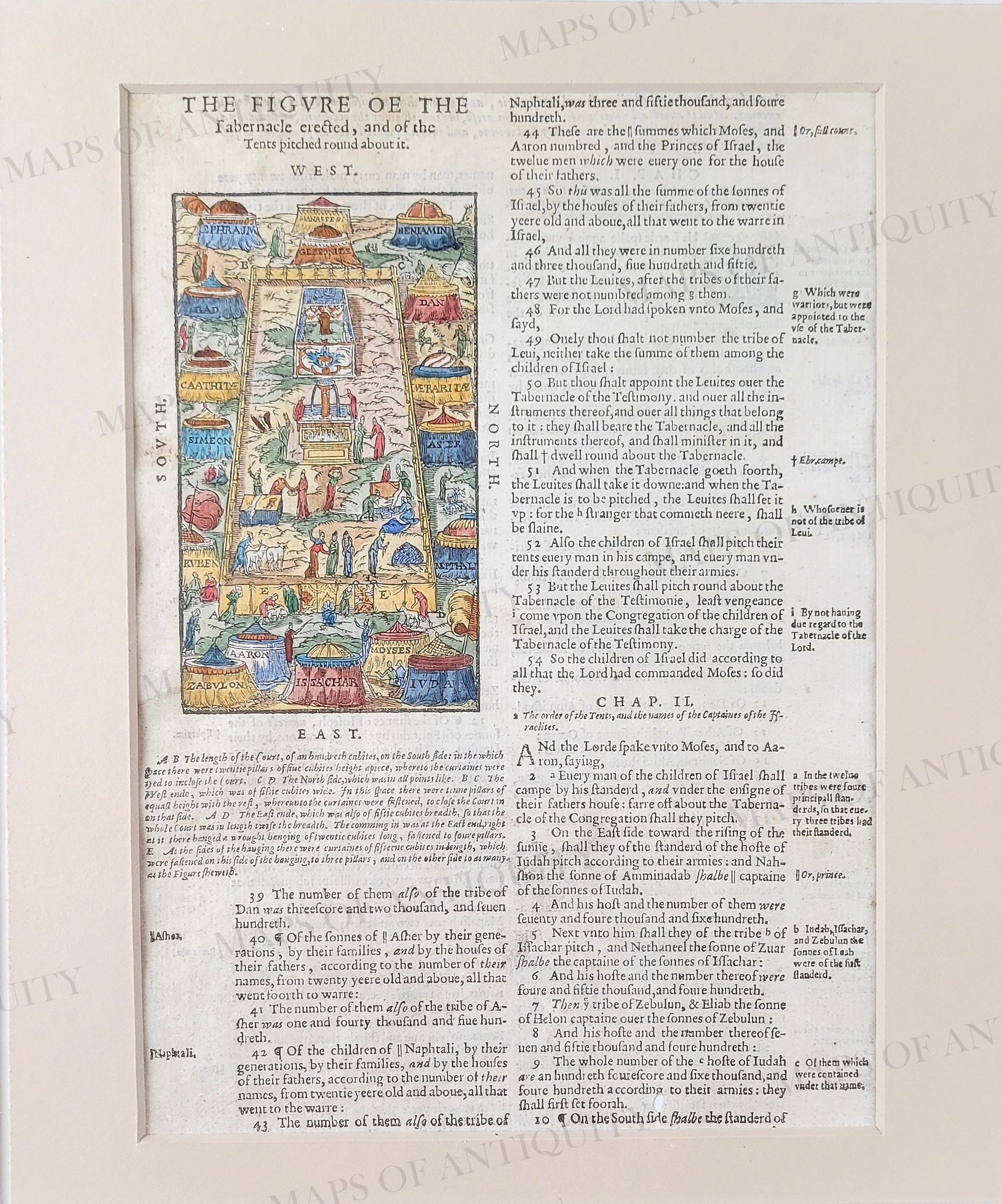 1620 circa Genuine Antique Map The Figure of the Tabernacle erected and ...
