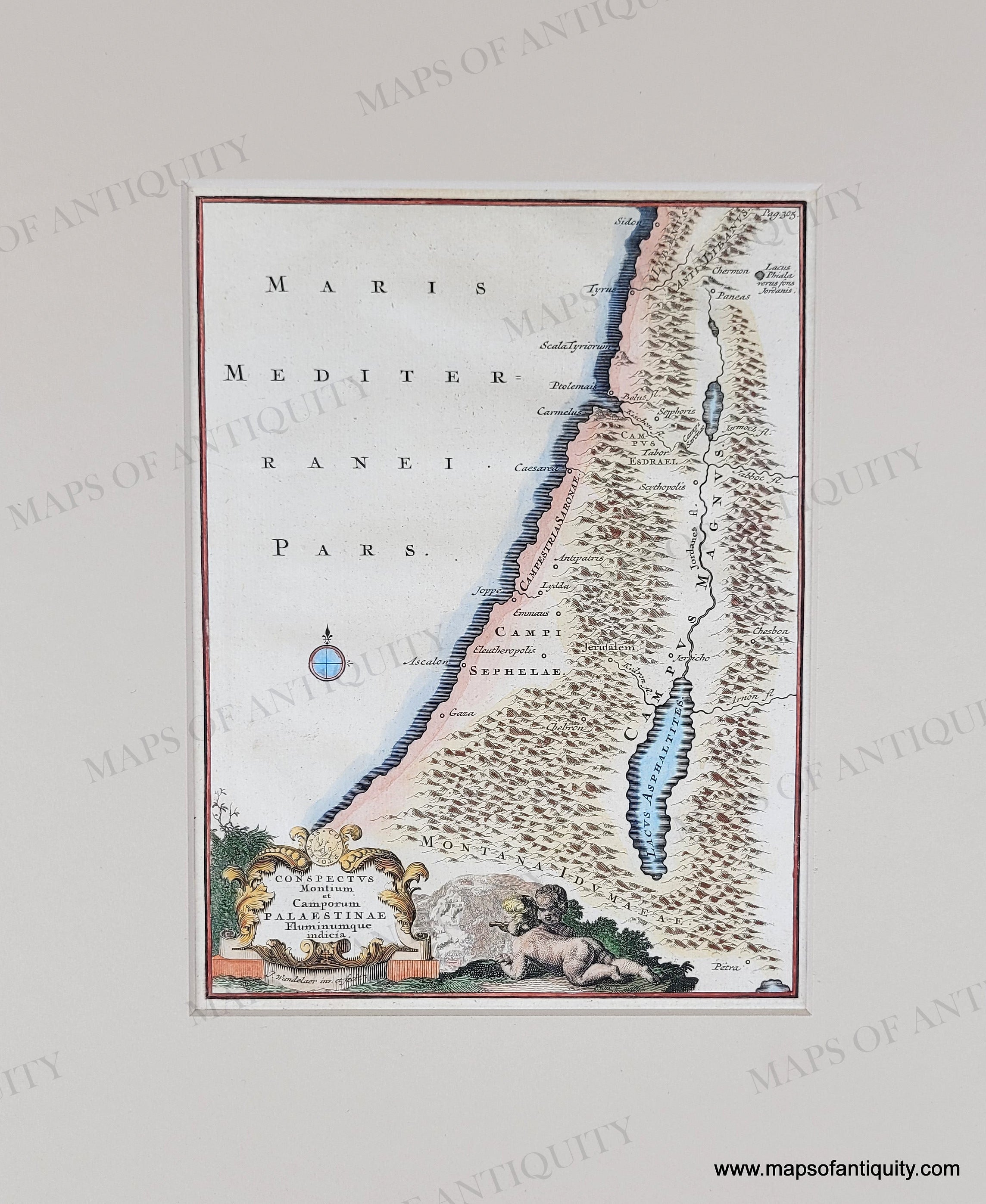 1714 Genuine Antique Map Conspectus Montium et Camporum Palastinae ...