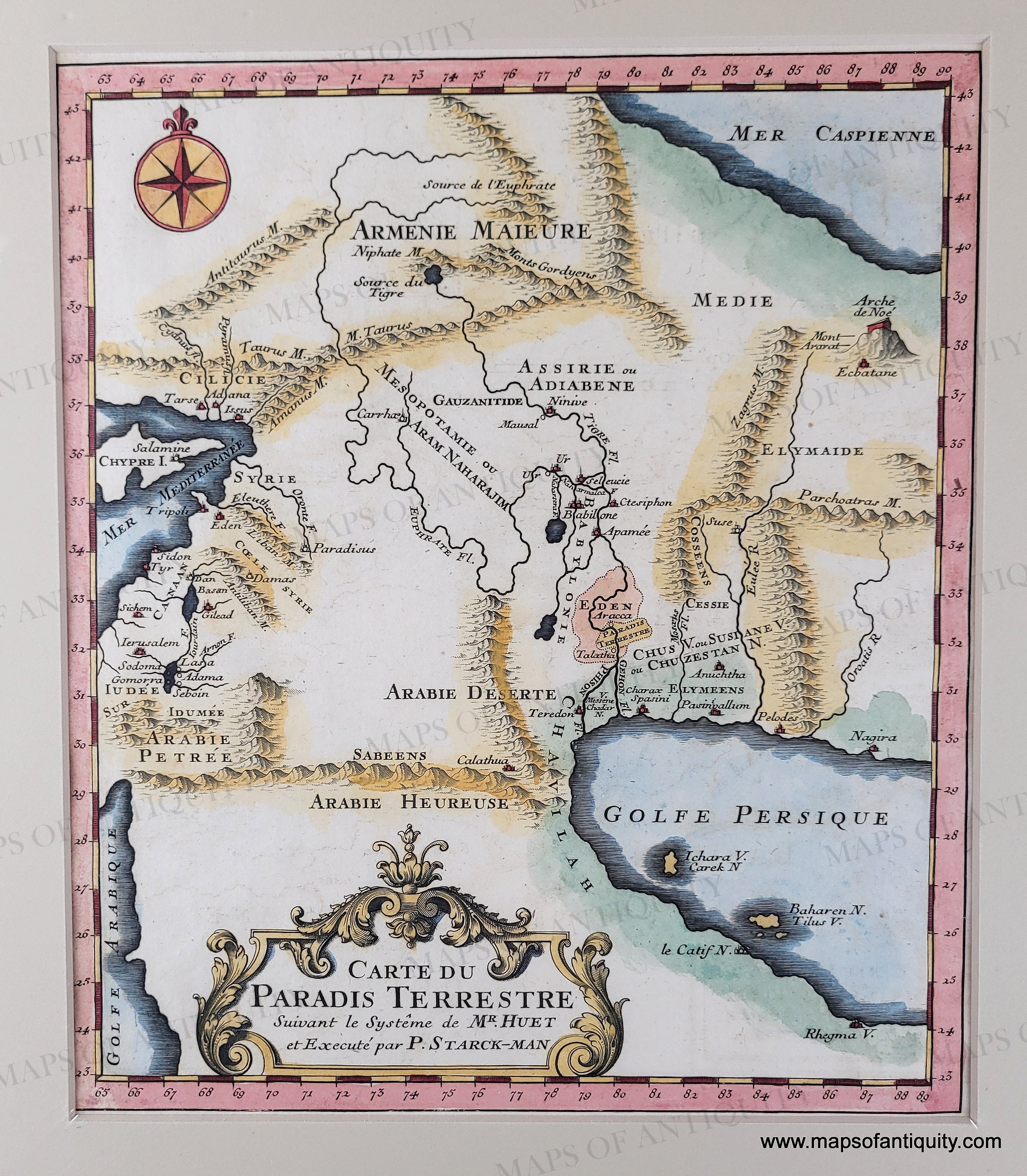 1722 Genuine Antique Map Garden of Eden - Carte du Paradis Terrestre ...