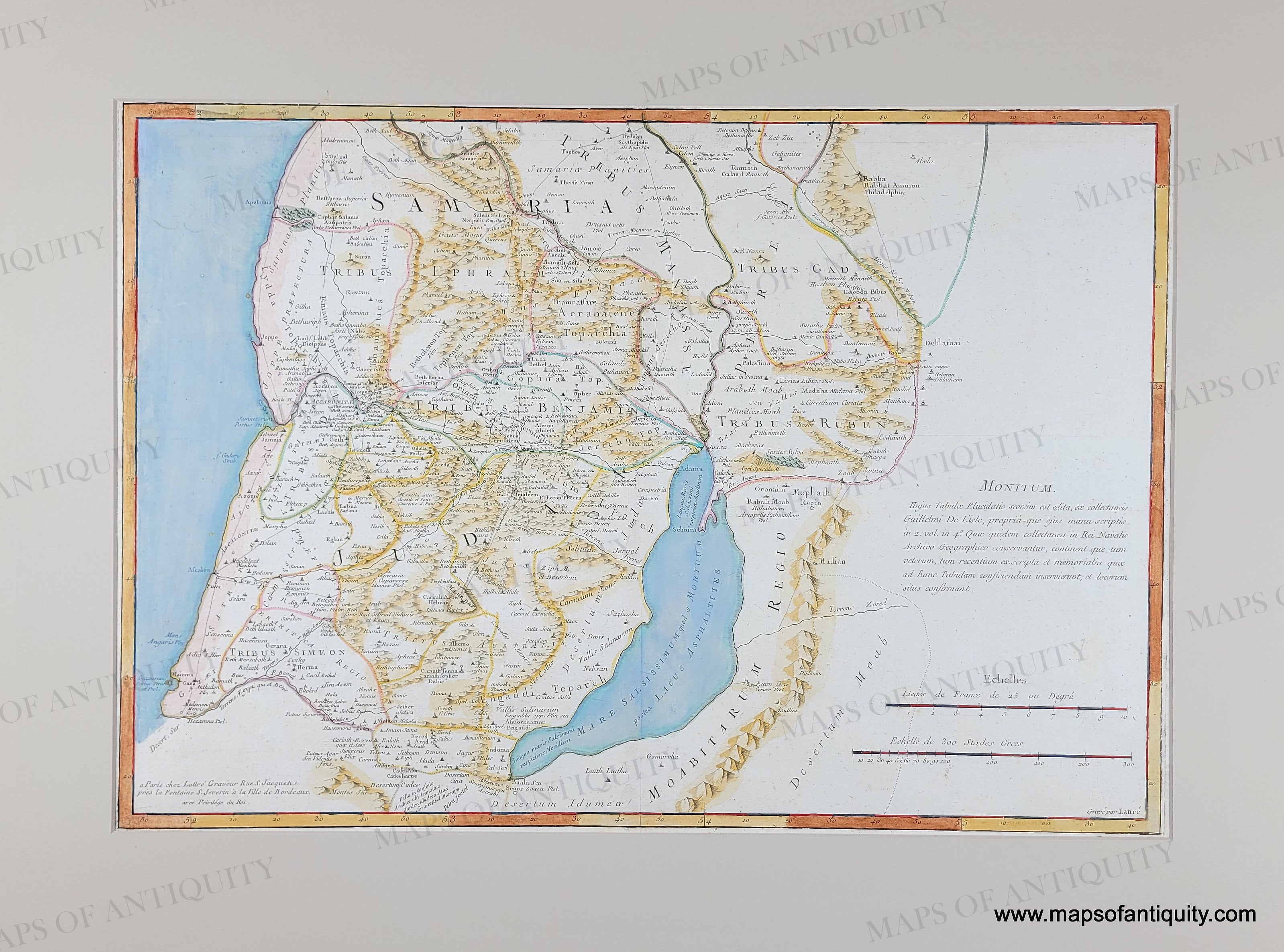 1771 Genuine Antique Map Holy Land - (Southern part of a 2 part map ...