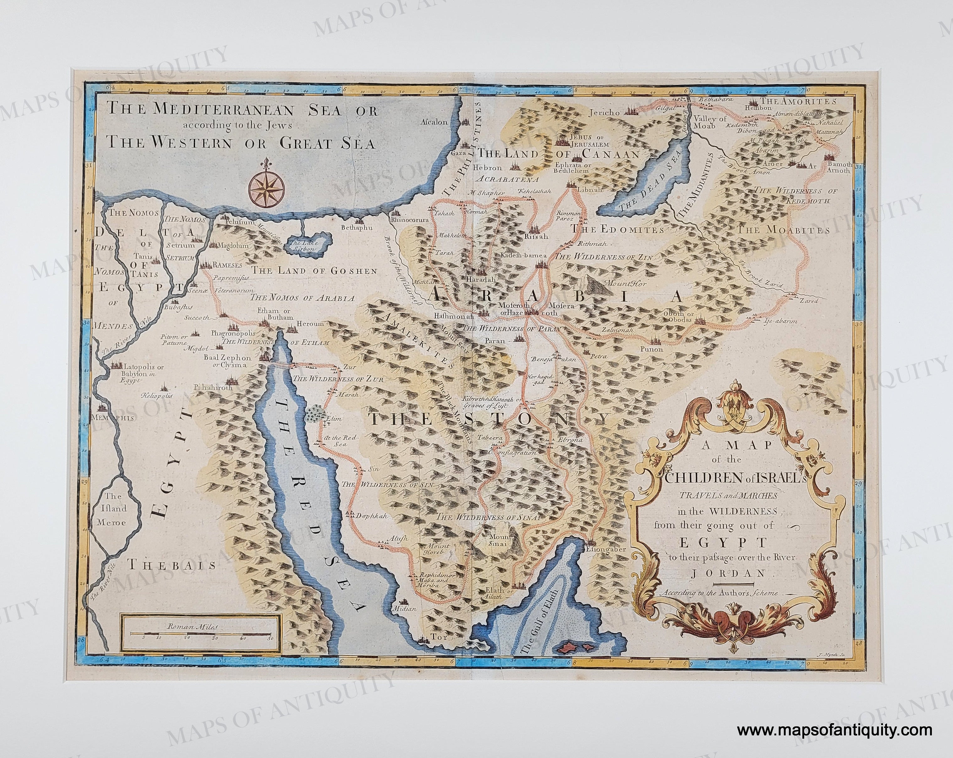 1732 Genuine Antique Map A Map of the Children of Israel's Travels and ...