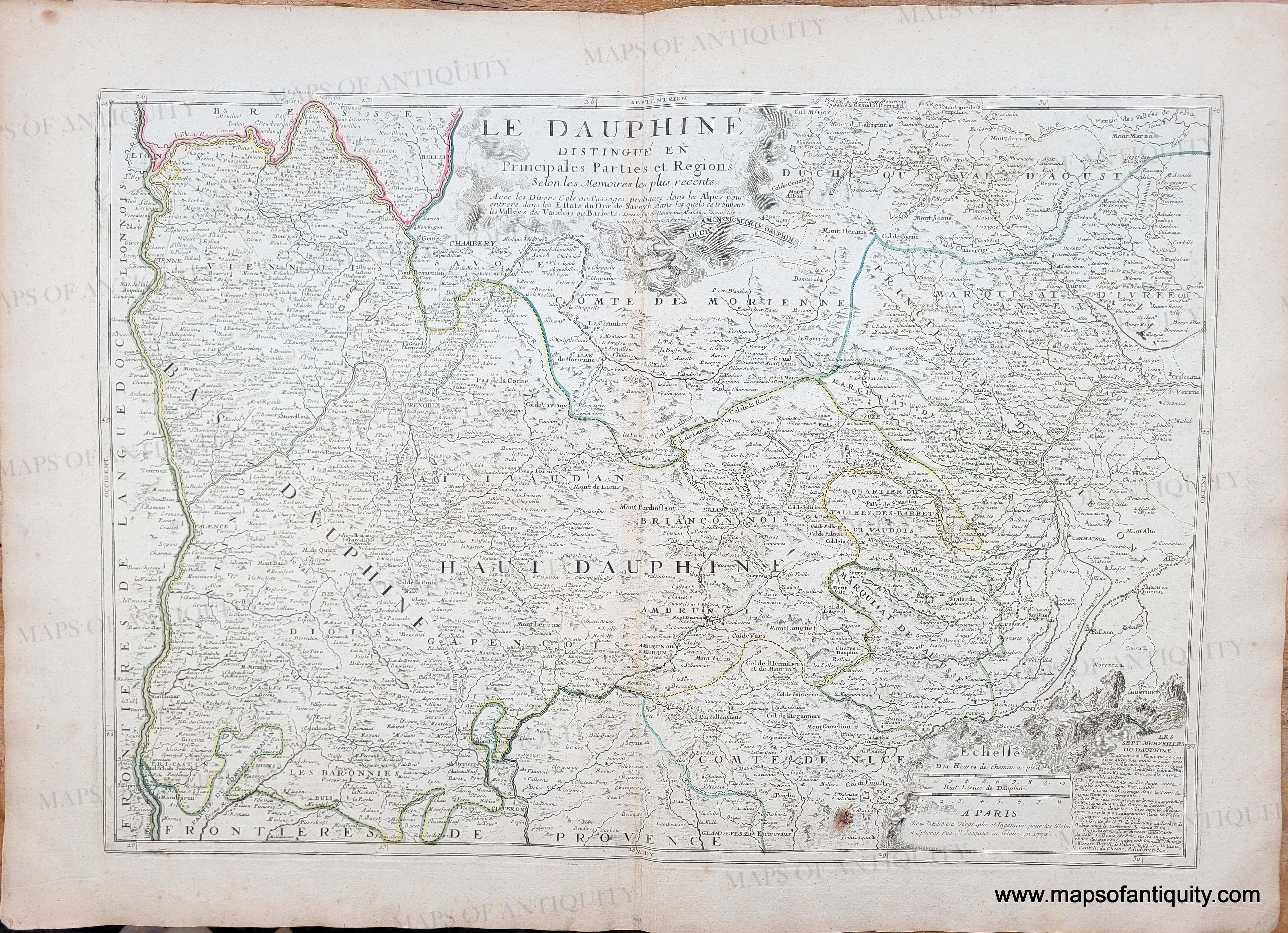 1775 Genuine Antique Map Southeastern France - Le Dauphine Distingue en ...