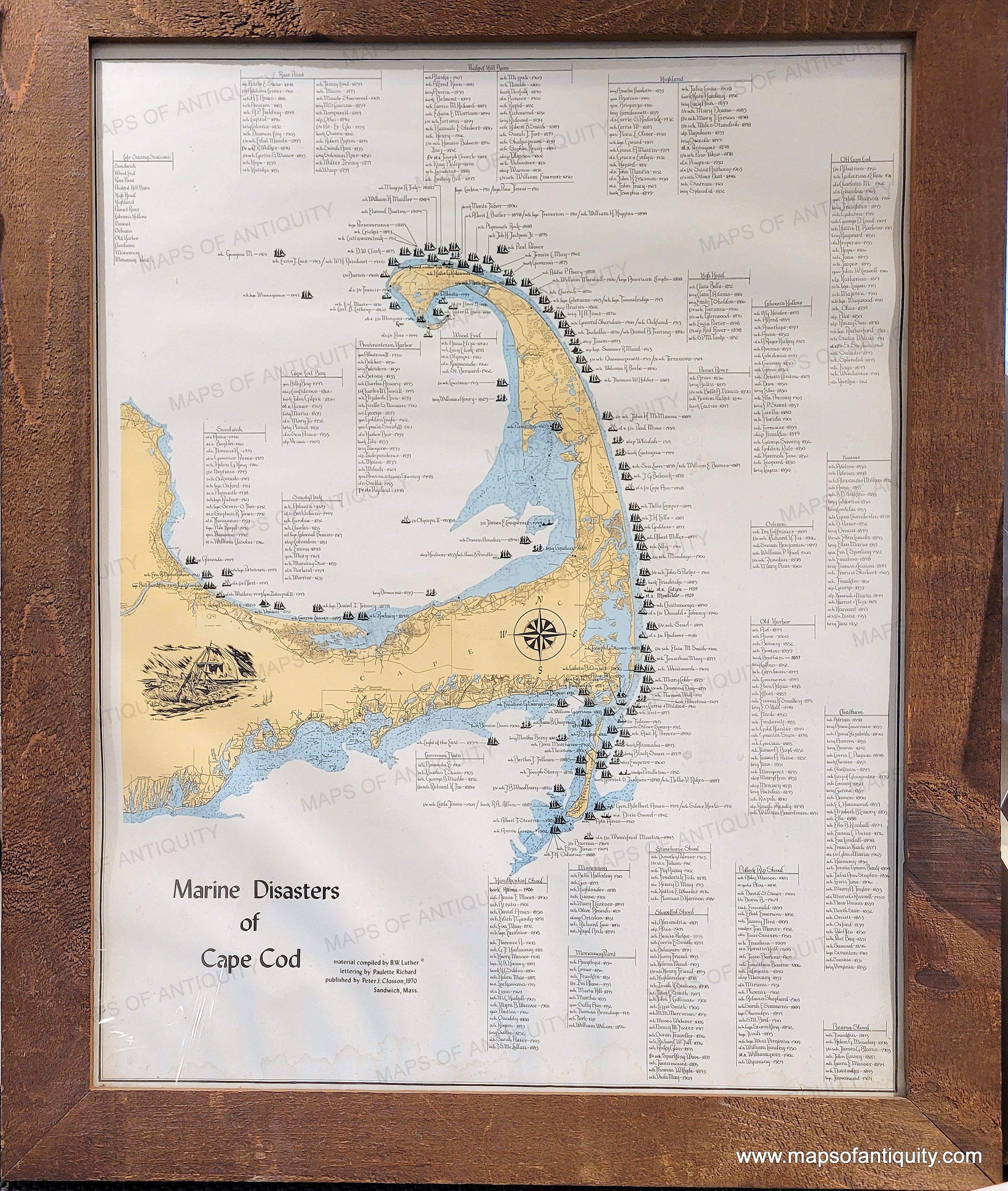 1970 - Marine Disasters of Cape Cod - Original Map – Maps of Antiquity