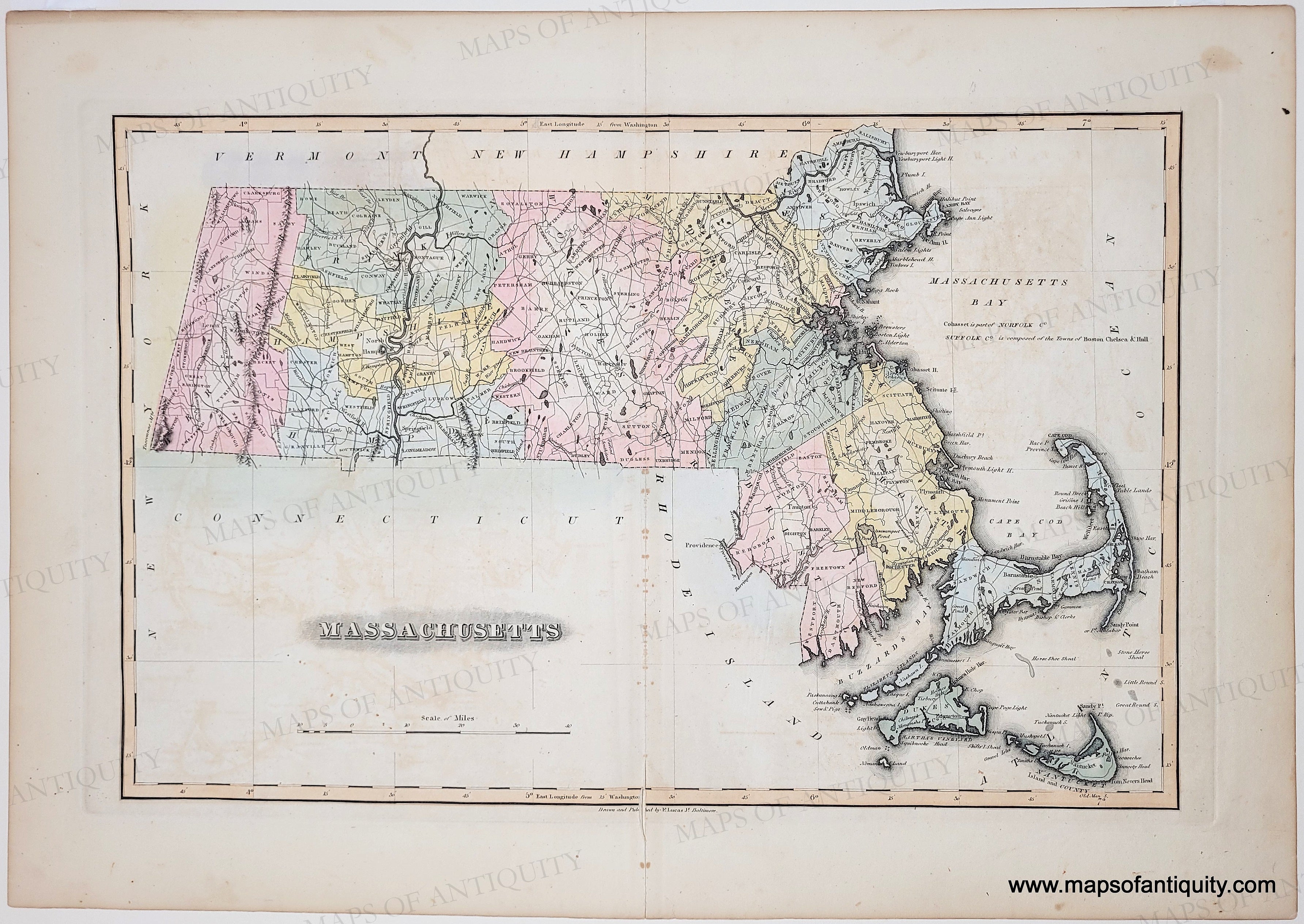 1823 - Massachusetts - Genuine Antique Map – Maps of Antiquity
