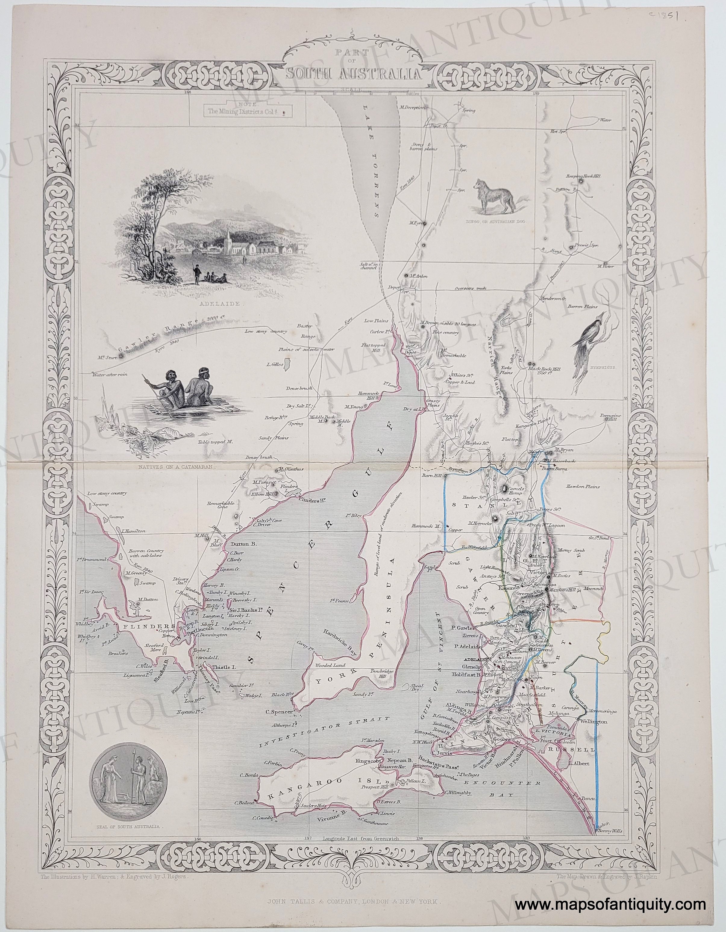 1851 - Part of South Australia - Antique Map – Maps of Antiquity