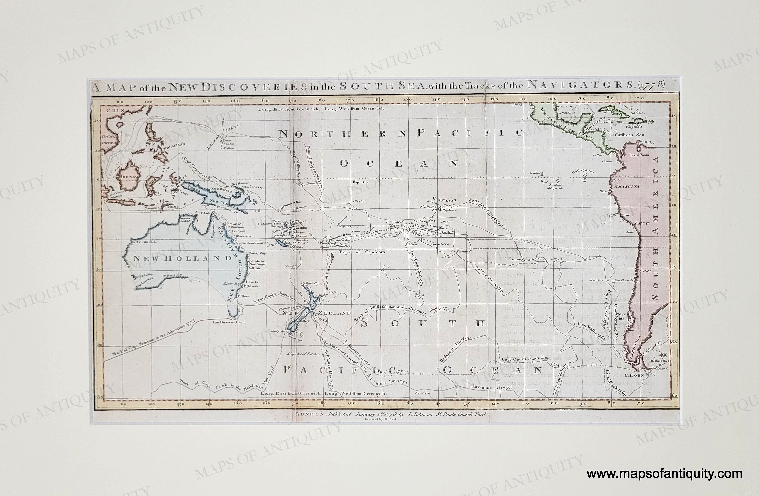 1778 - A Map of the New Discoveries in the South Sea, with the Tracks ...