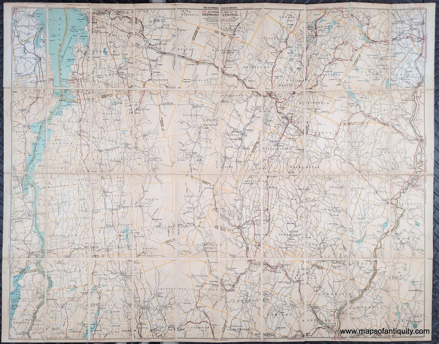 1908 - Automobile Map of Vermont Central (No. 16) - Genuine Antique Ma ...