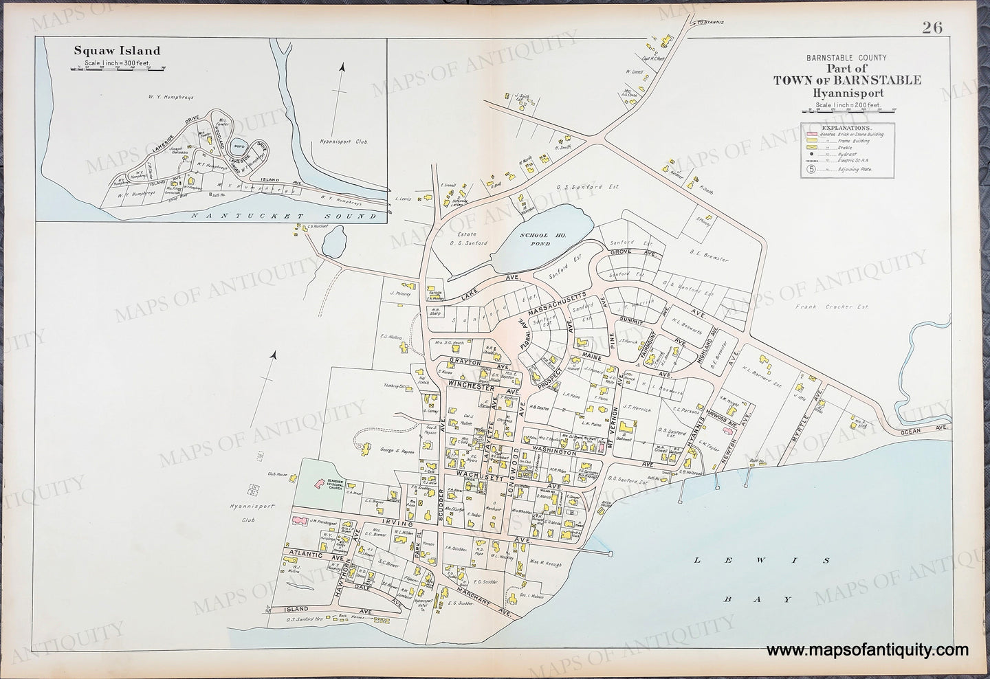 1910 - Hyannisport, Part of Town of Barnstable (MA) Plate 26.- Antique ...