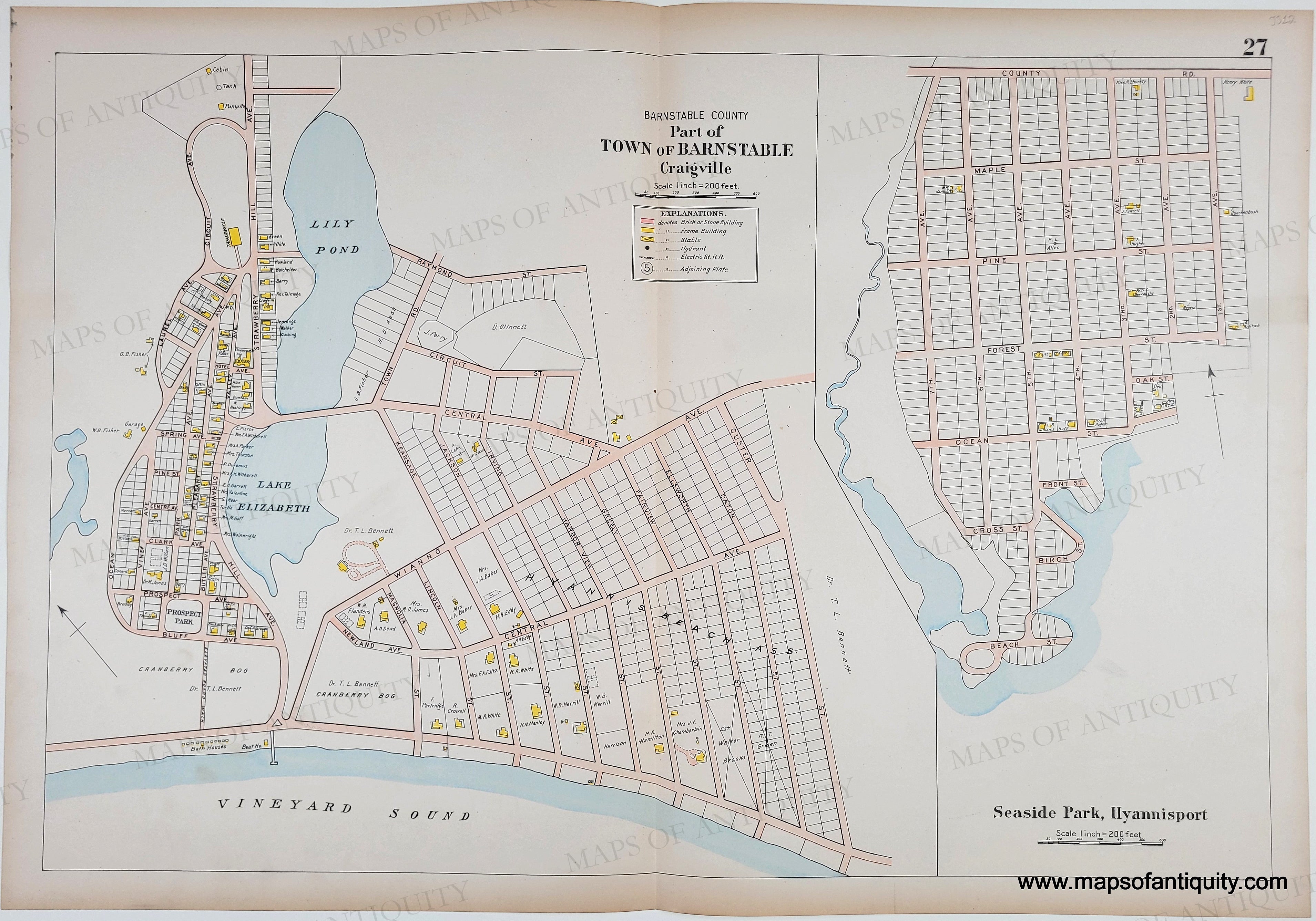 1910 - Plate 27. Part of Town of Barnstable, Craigville, Seaside Park ...