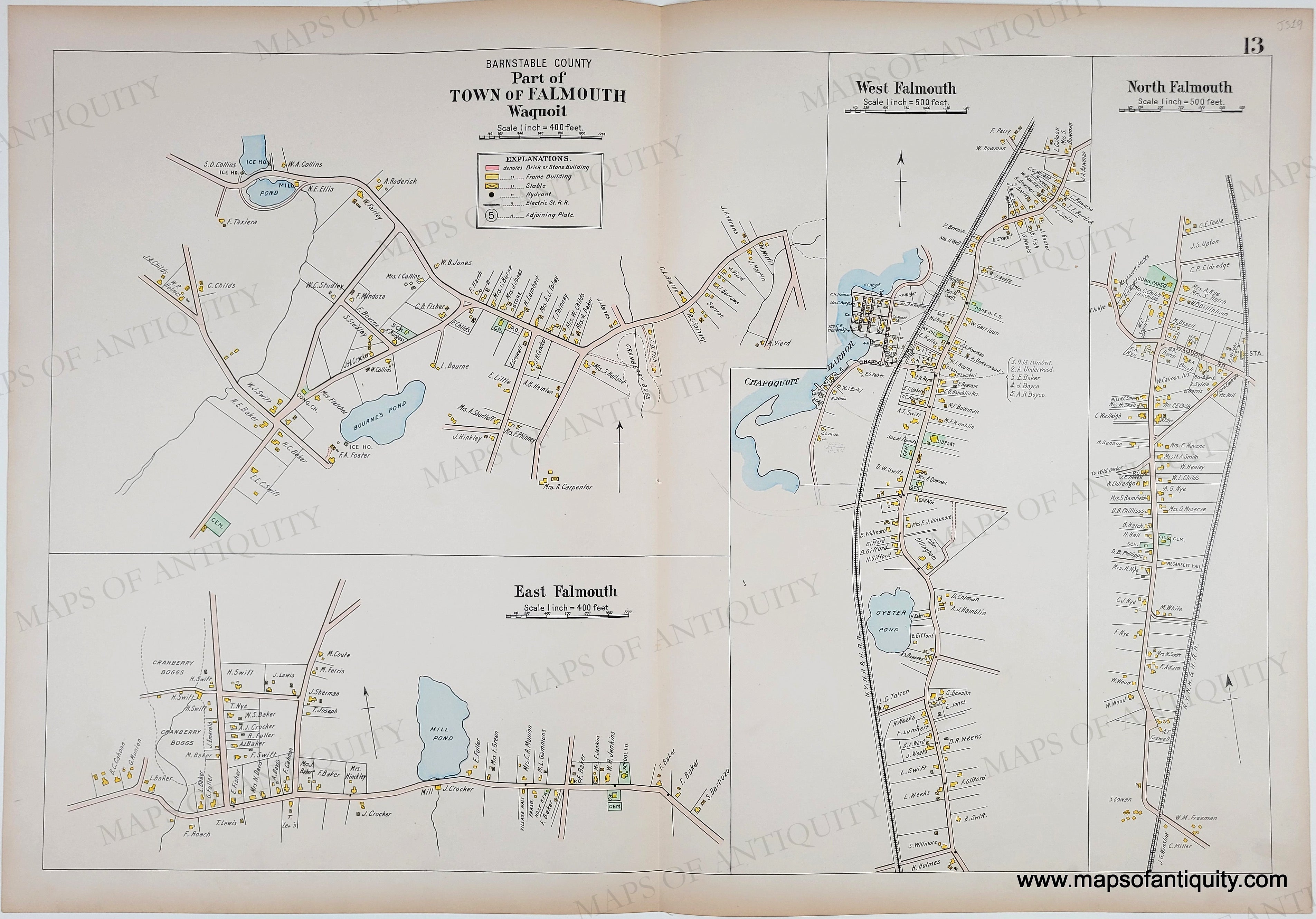 1910 - Plate 13. Part of Town of Falmouth, Waquoit, East Falmouth, Wes ...