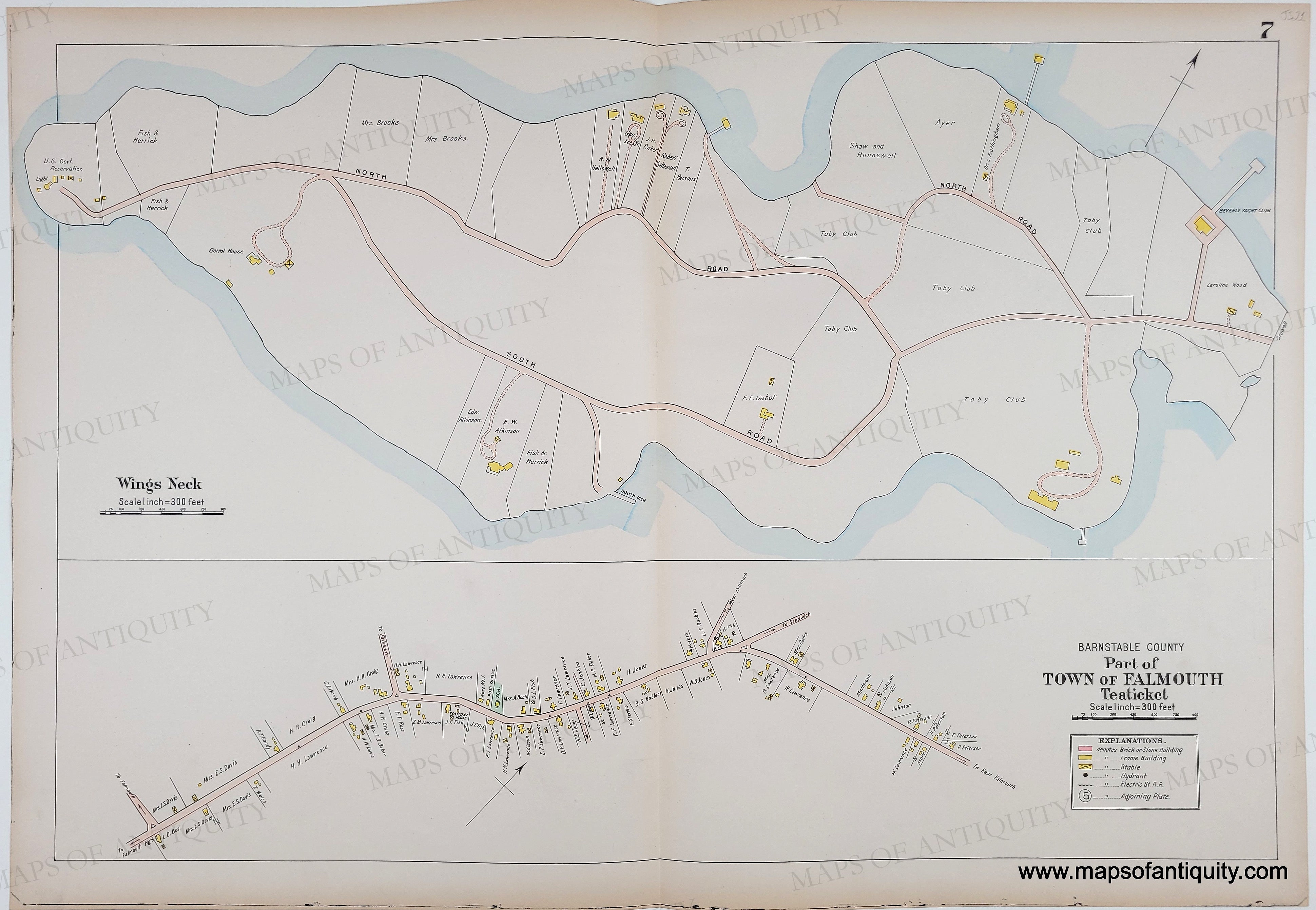 1910 - Plate 7. Part of Town of Falmouth, Wings Neck, Teaticket - Genu ...