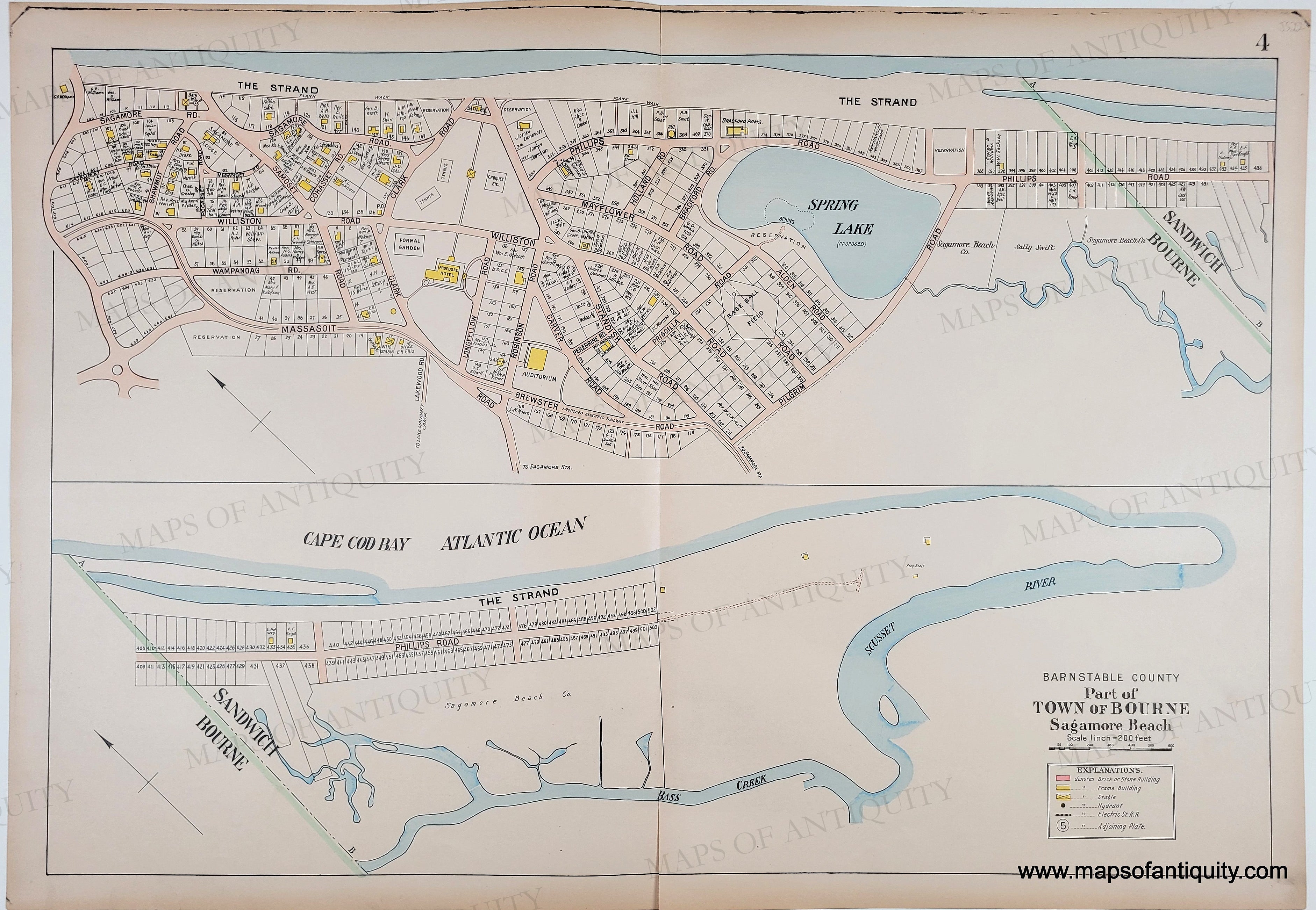 1910 - Plate 4. Part of Town of Bourne, Sagamore Beach - Genuine Antiq ...